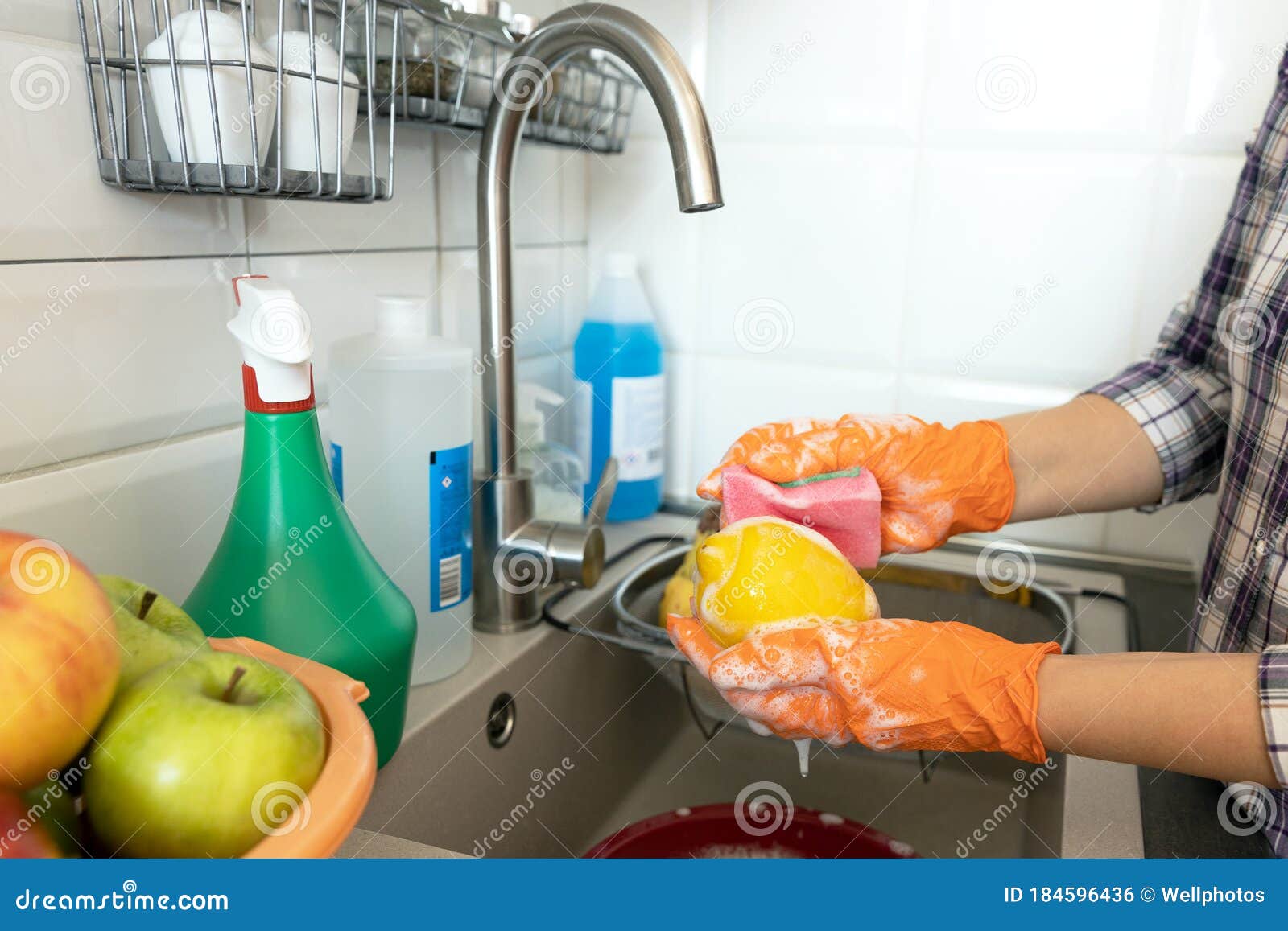 Washing Lemon in the Kitchen with Water and Soap Stock Photo - Image of ...
