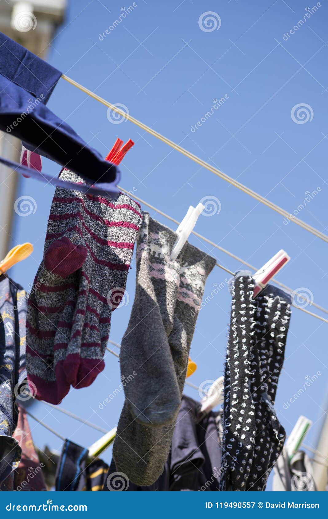 Washing line with clothes stock image. Image of home - 119490557