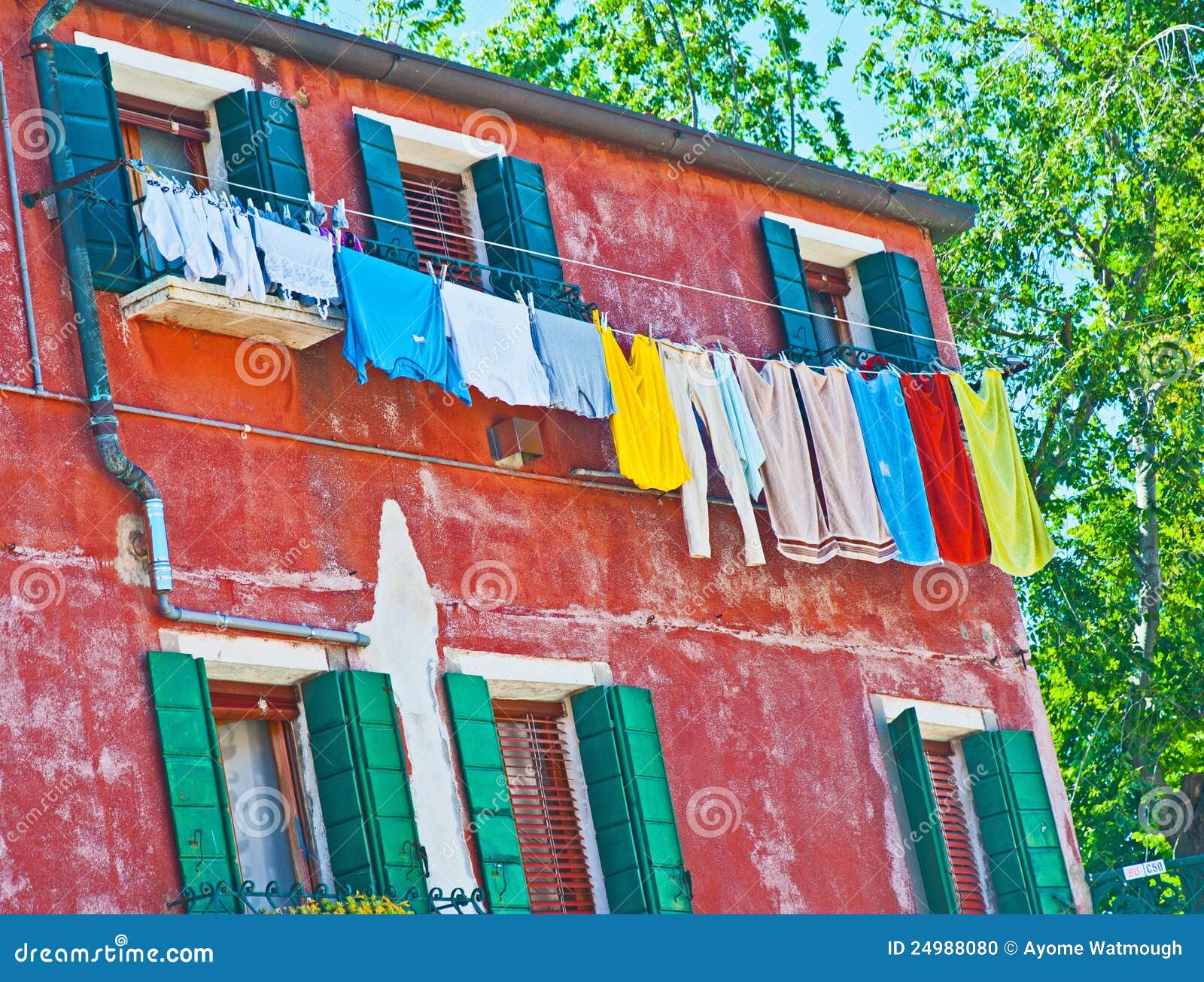 Washing Line with Drying Clothes Stock Photo - Image of weather, house ...