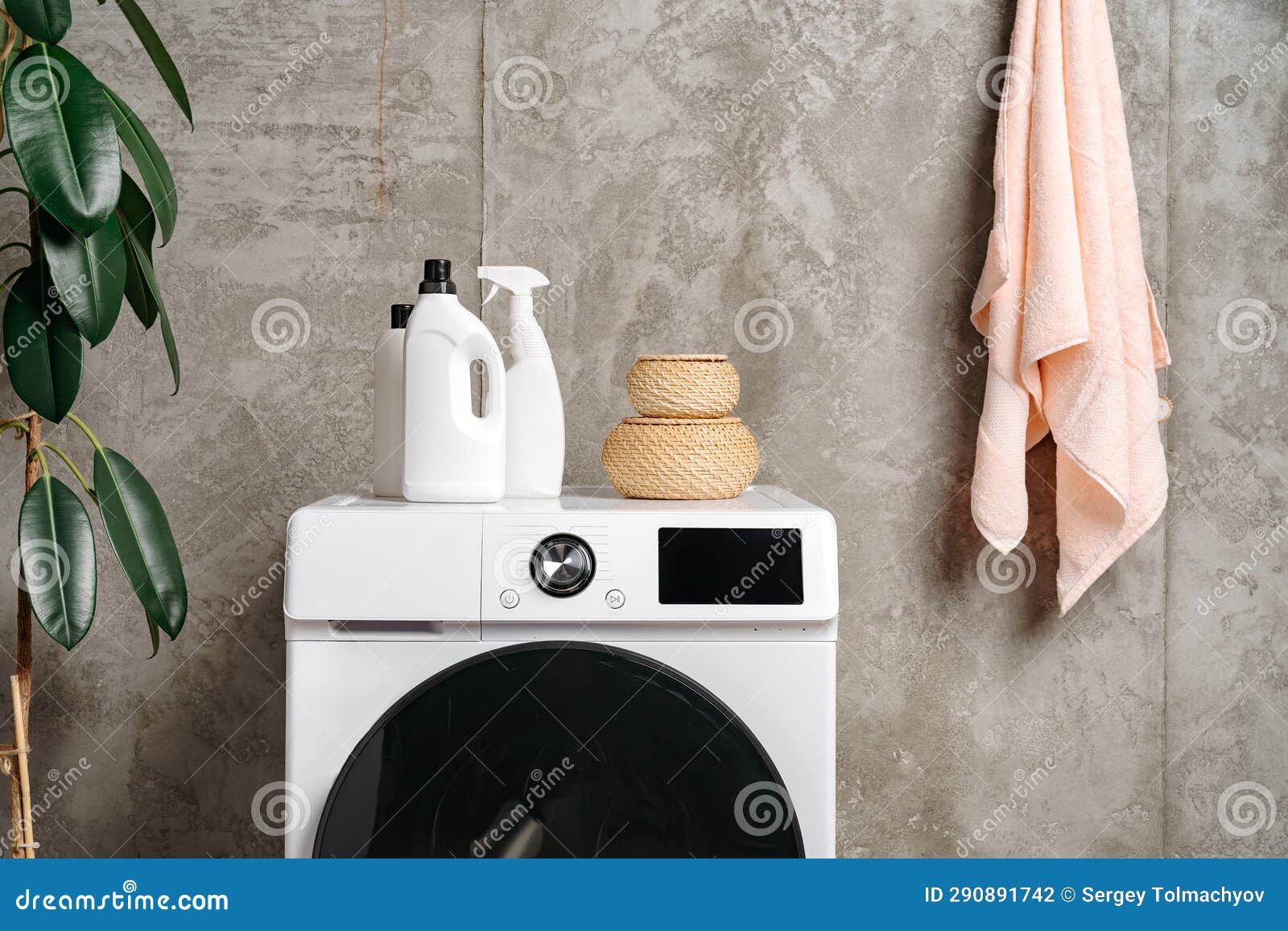 Washing Liquid Detergents on Washing Machine in a Laundry Room Stock ...