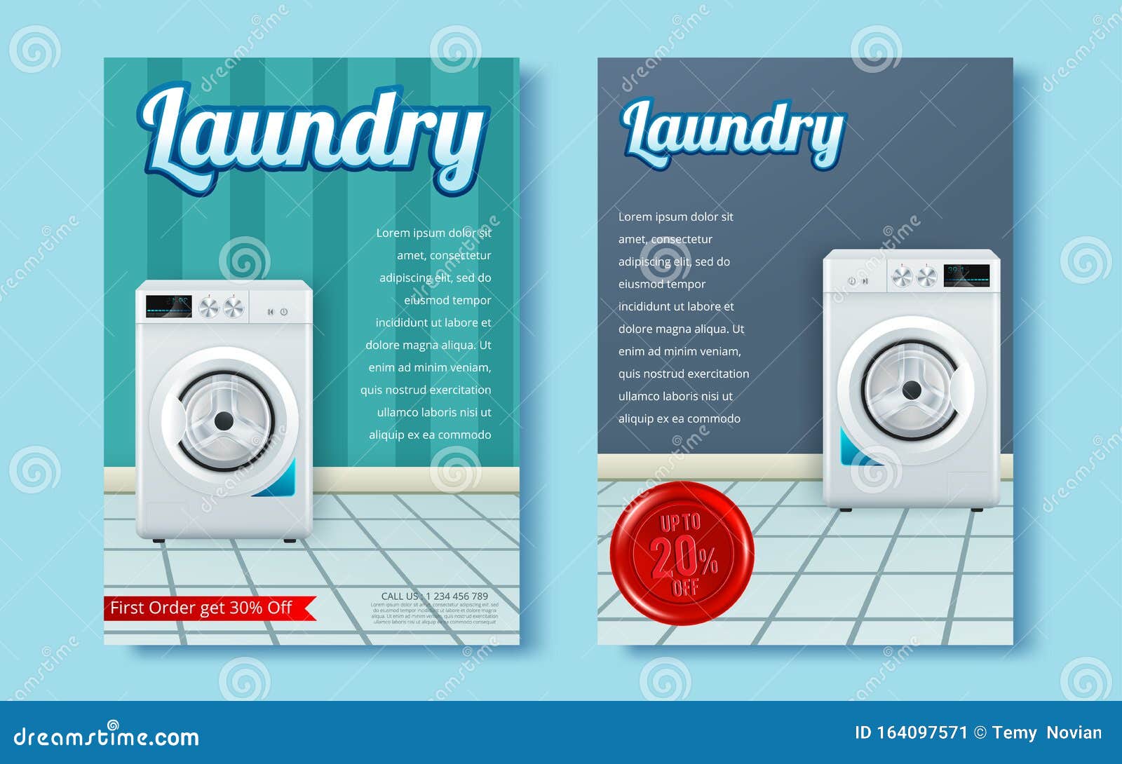 Washing Machine on Abstract Vector Flyer. Brochure Design Template ...