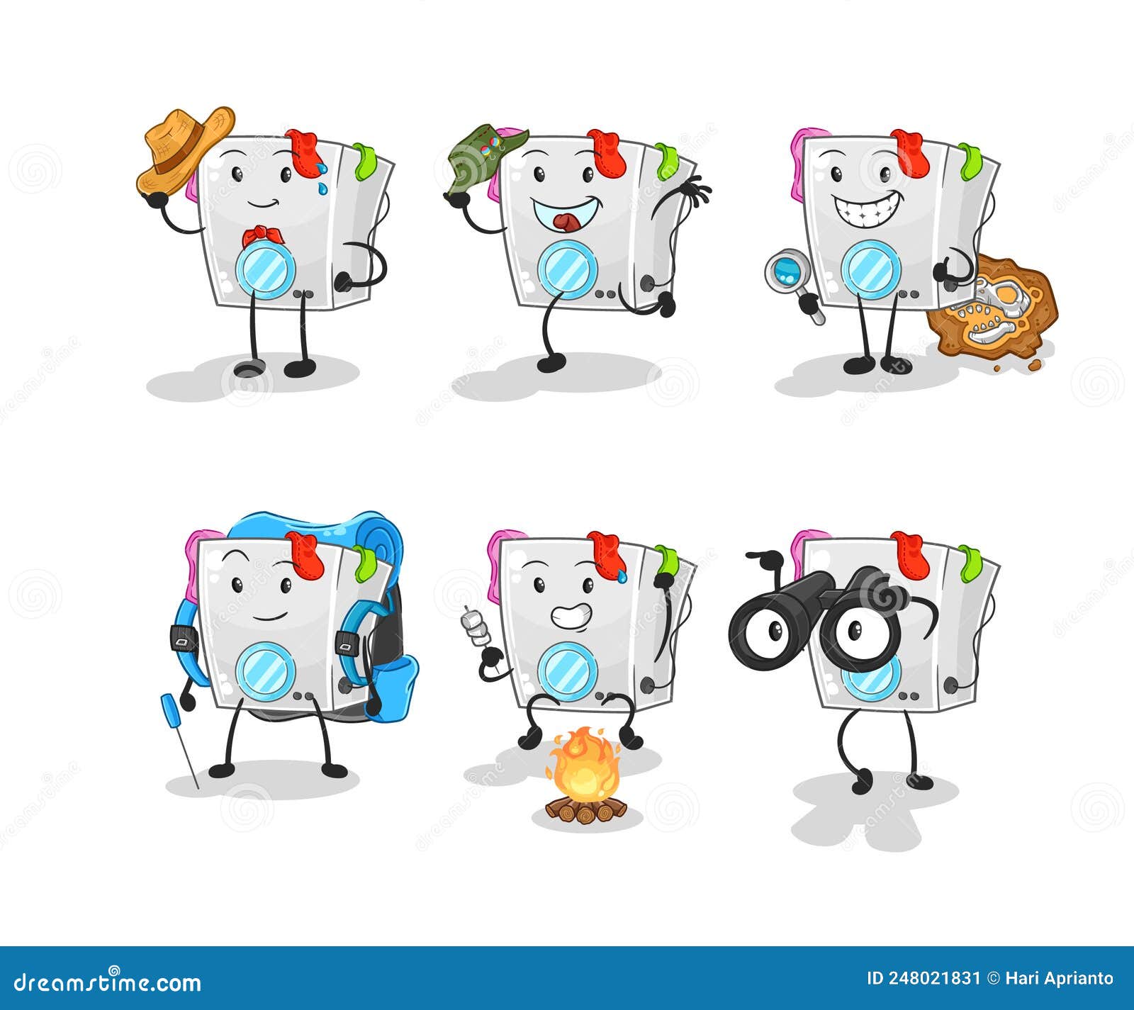 Washing Machine Adventure Group Character. Cartoon Mascot Vector Stock ...