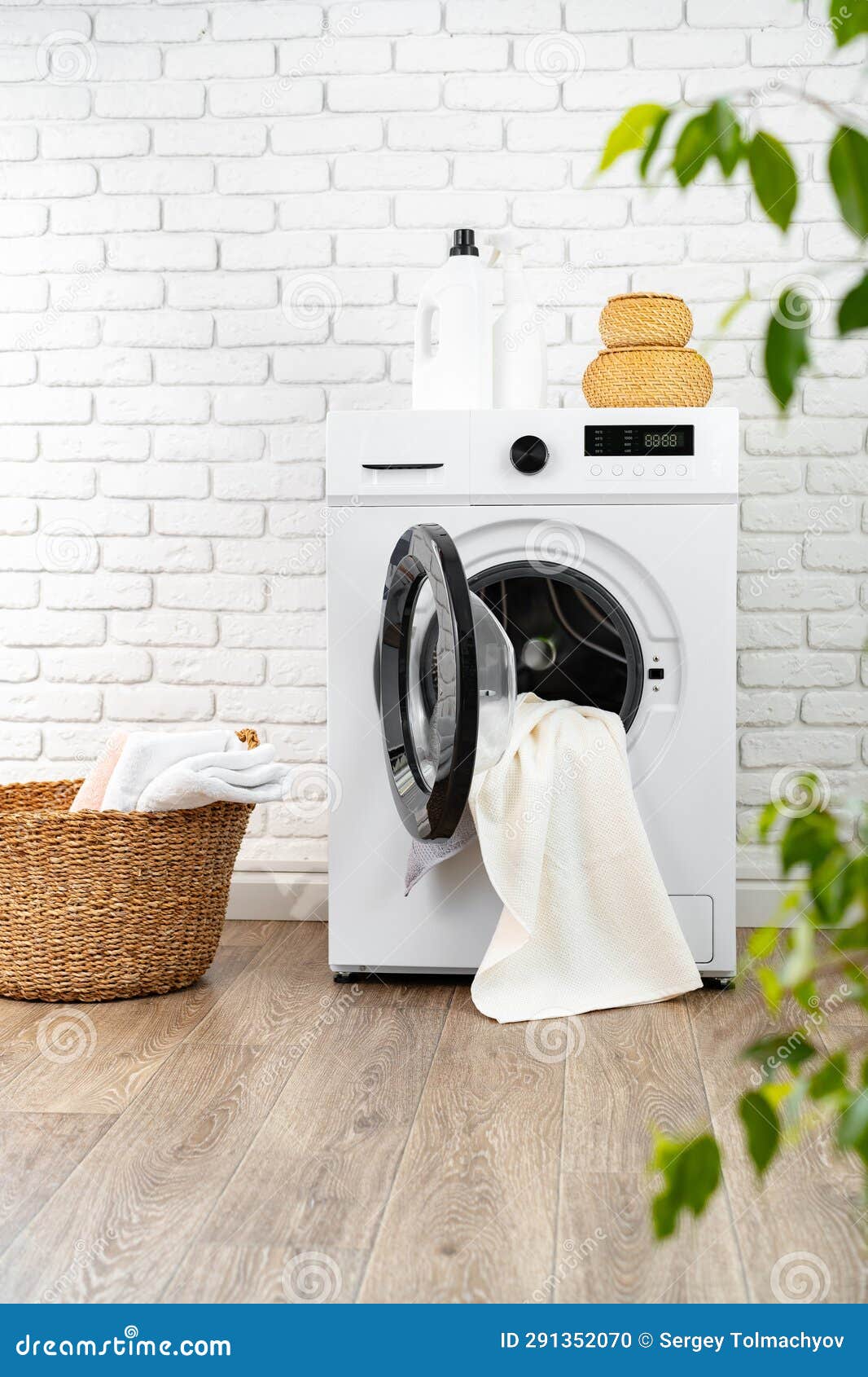Washing Machine and Basket in a Laundry Room Stock Photo - Image of ...