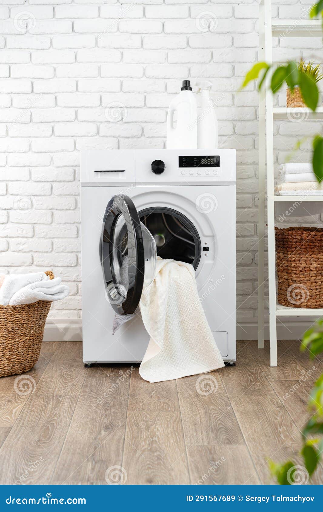 Washing Machine and Basket in a Laundry Room Stock Image - Image of ...