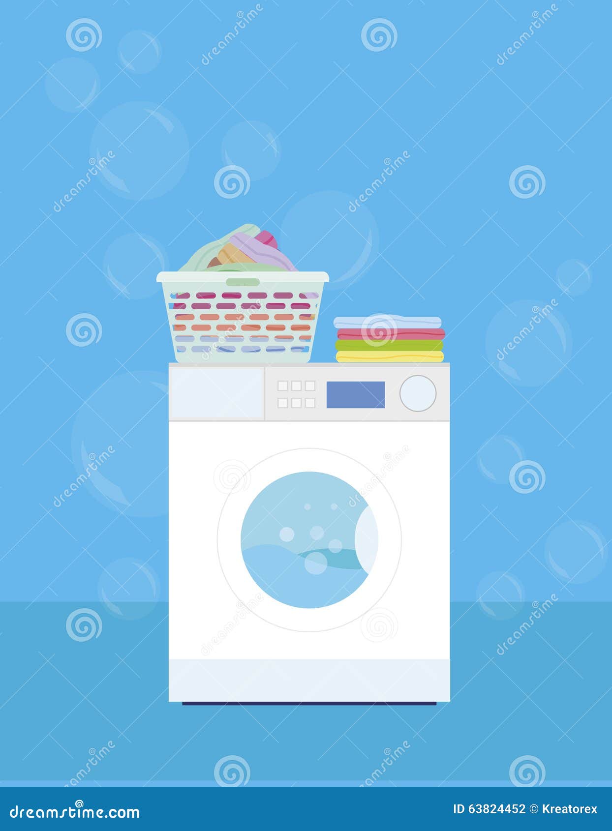 Washing machine on blue stock vector. Illustration of home - 63824452