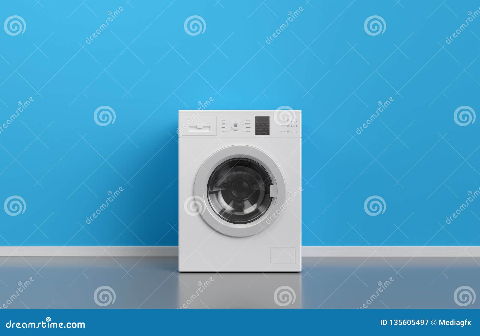 Washing Machine at Blue Wall, Frontal View with Copy Space,3d Rendering ...