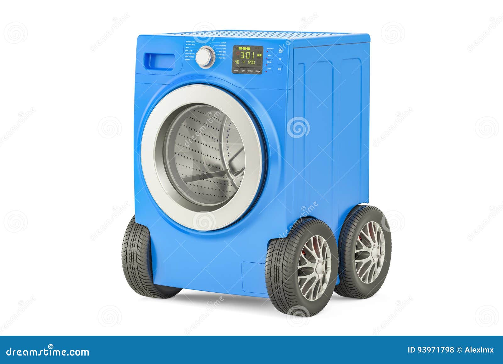 Washing Machine with Car Wheels, 3D Rendering Stock Illustration ...