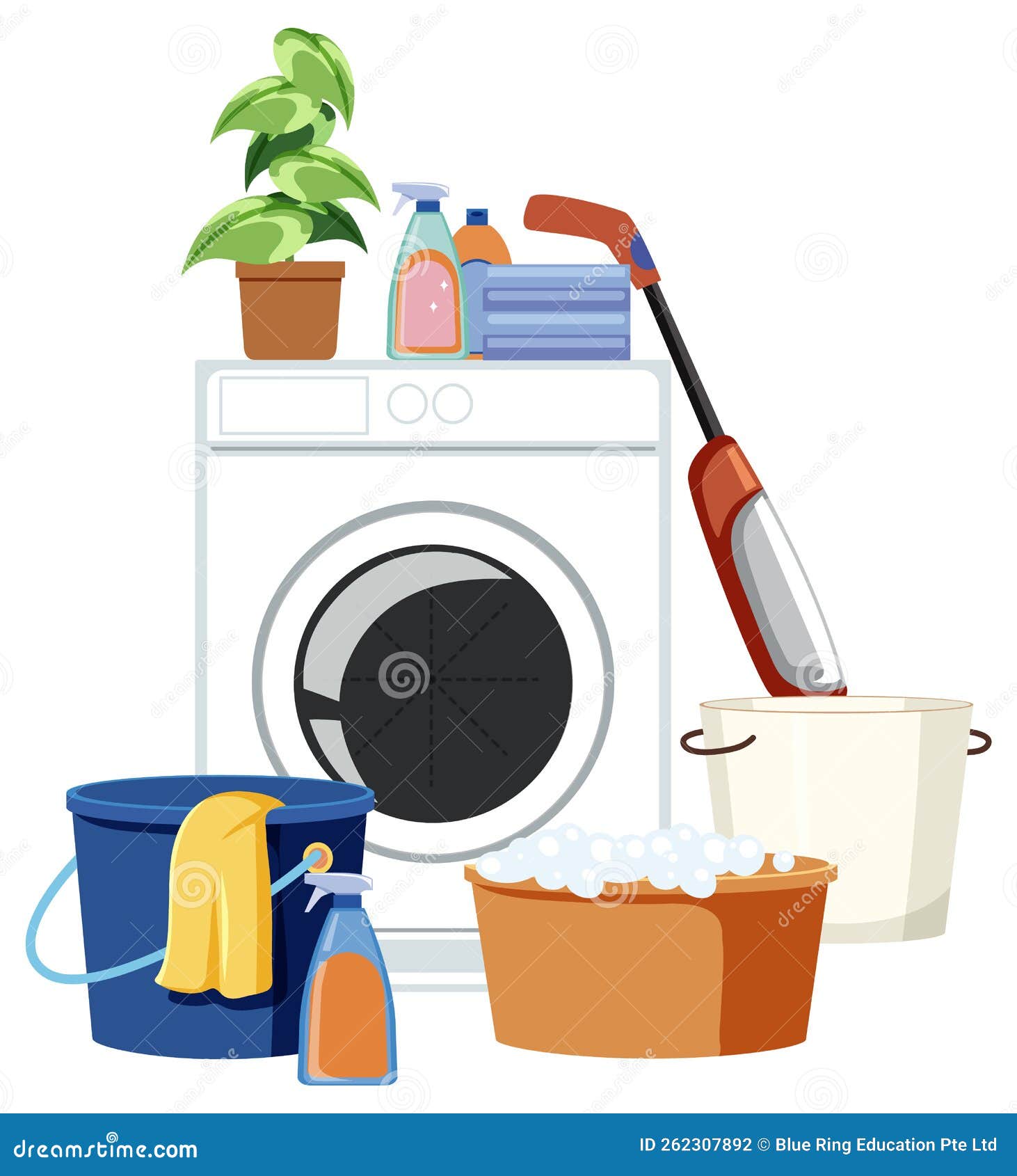 Washing Machine with Cleaning Elements Stock Vector - Illustration of ...