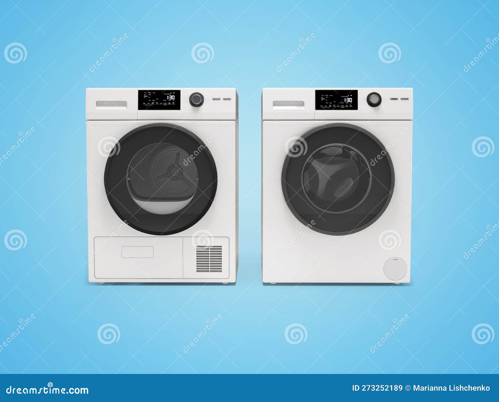 3d Illustration Washing Machine Machine and Clothes Dryer Front View on ...