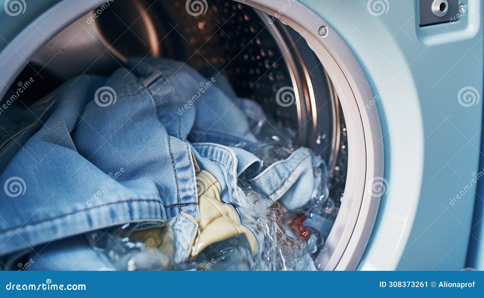 Washing Machine with Clothes Inside, Closeup. Laundry Concept Stock ...