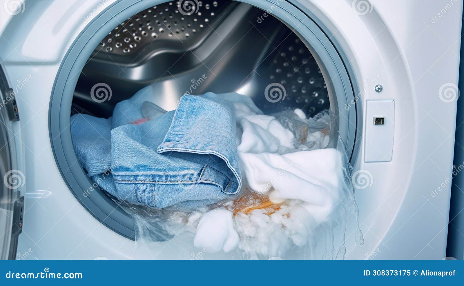 Washing Machine with Clothes Inside, Closeup. Laundry Concept Stock ...