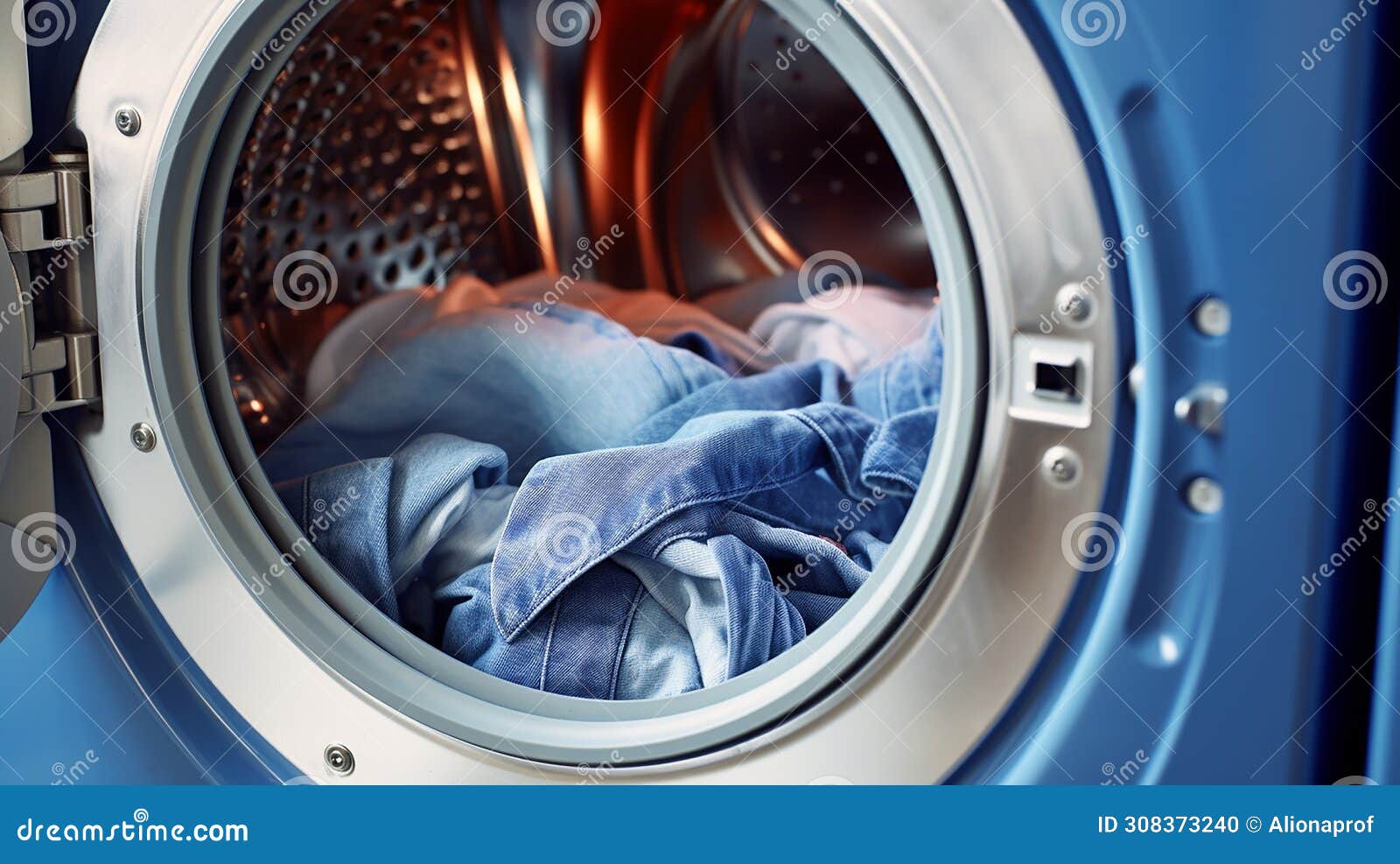 Washing Machine with Clothes Inside, Closeup. Laundry Concept Stock ...