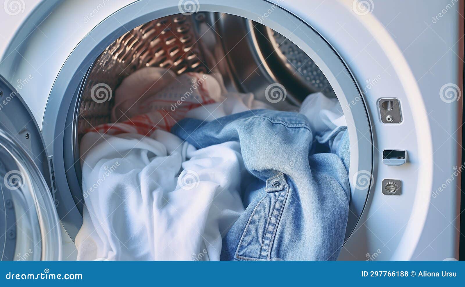 Washing Machine with Clothes Inside, Closeup. Laundry Concept Stock ...
