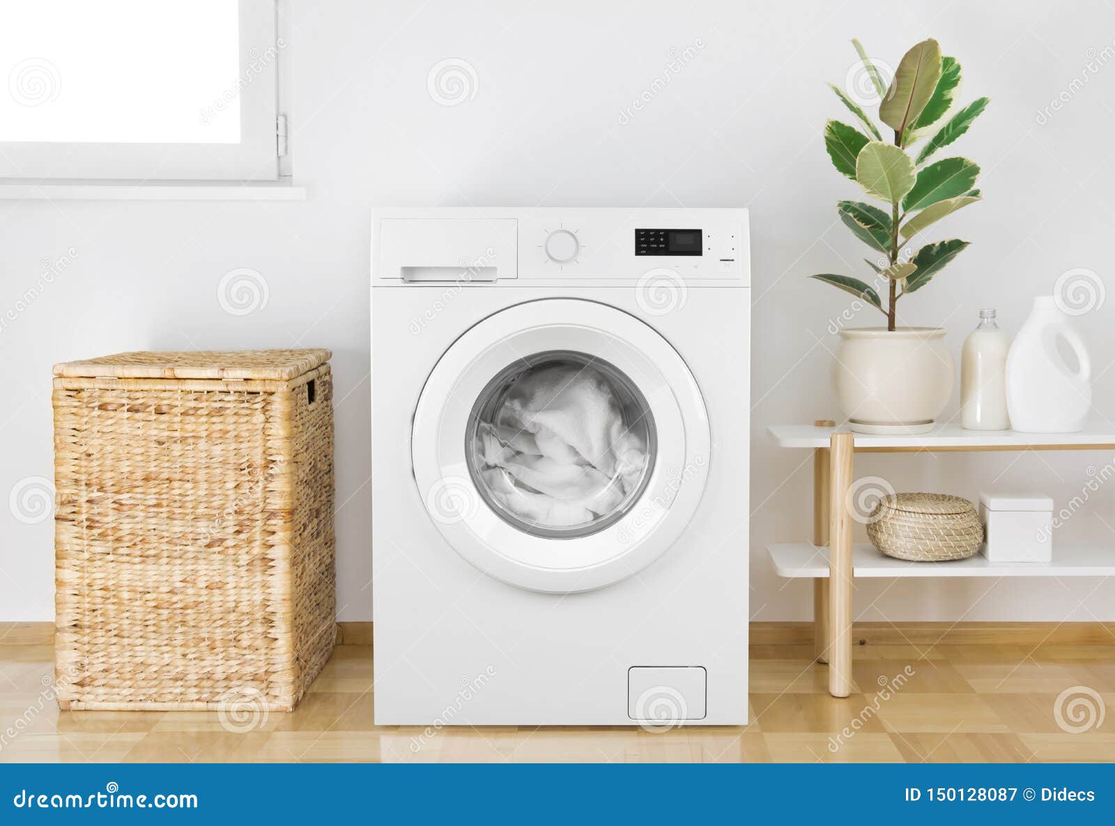 Washing Machine with Clothes in Modern Bathroom Interior Stock Image ...
