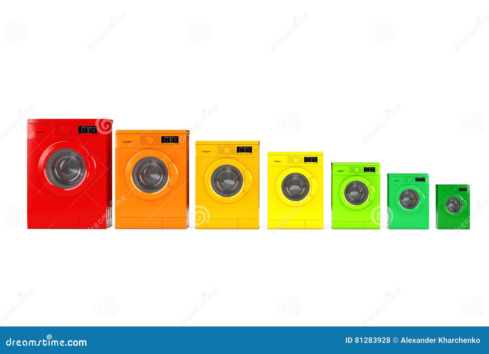 Washing Machine in Colours of Energy Efficiency Chart. 3d Render Stock ...