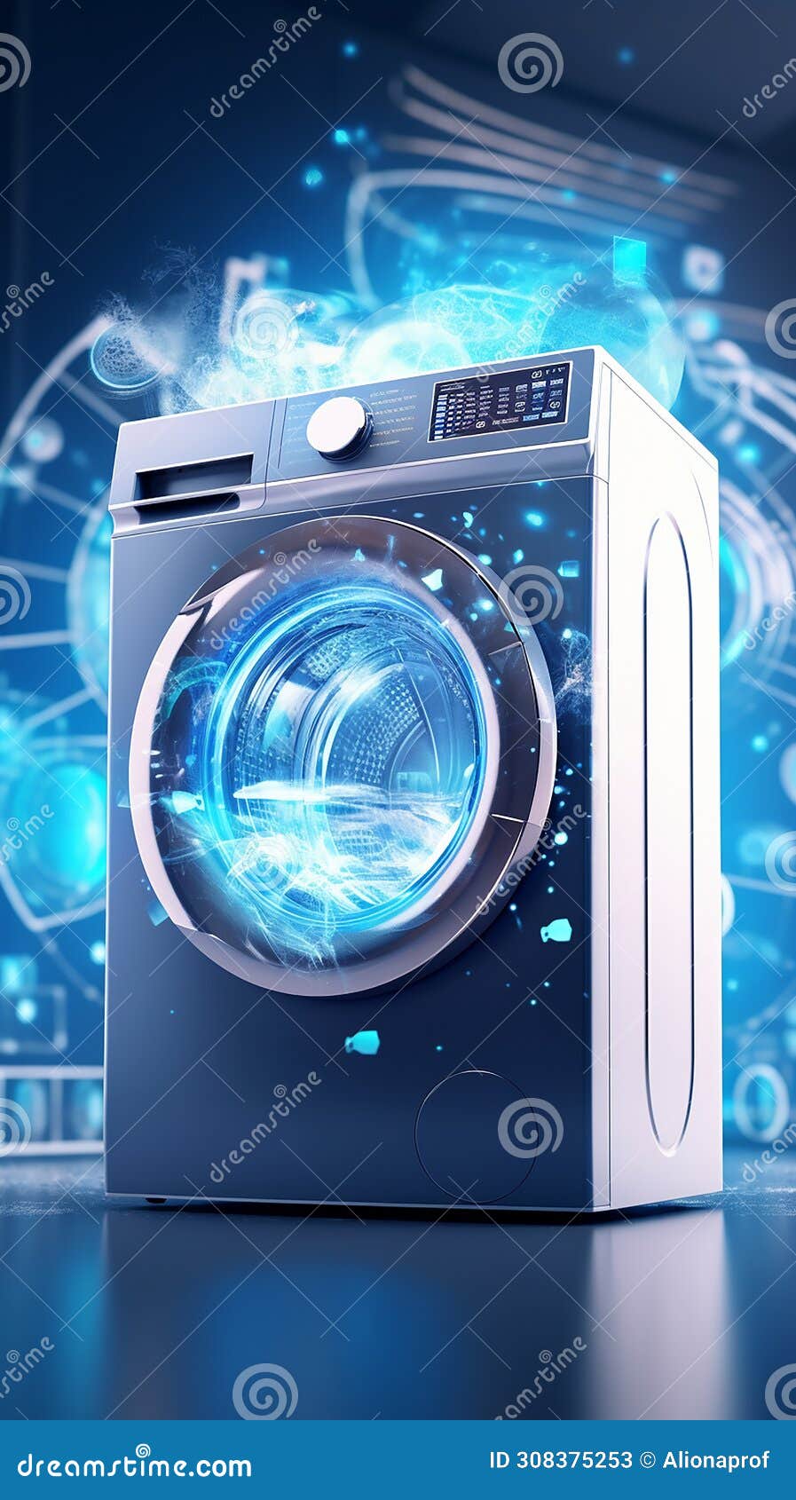 Washing Machine in Dark Room with Neon Light Stock Illustration ...