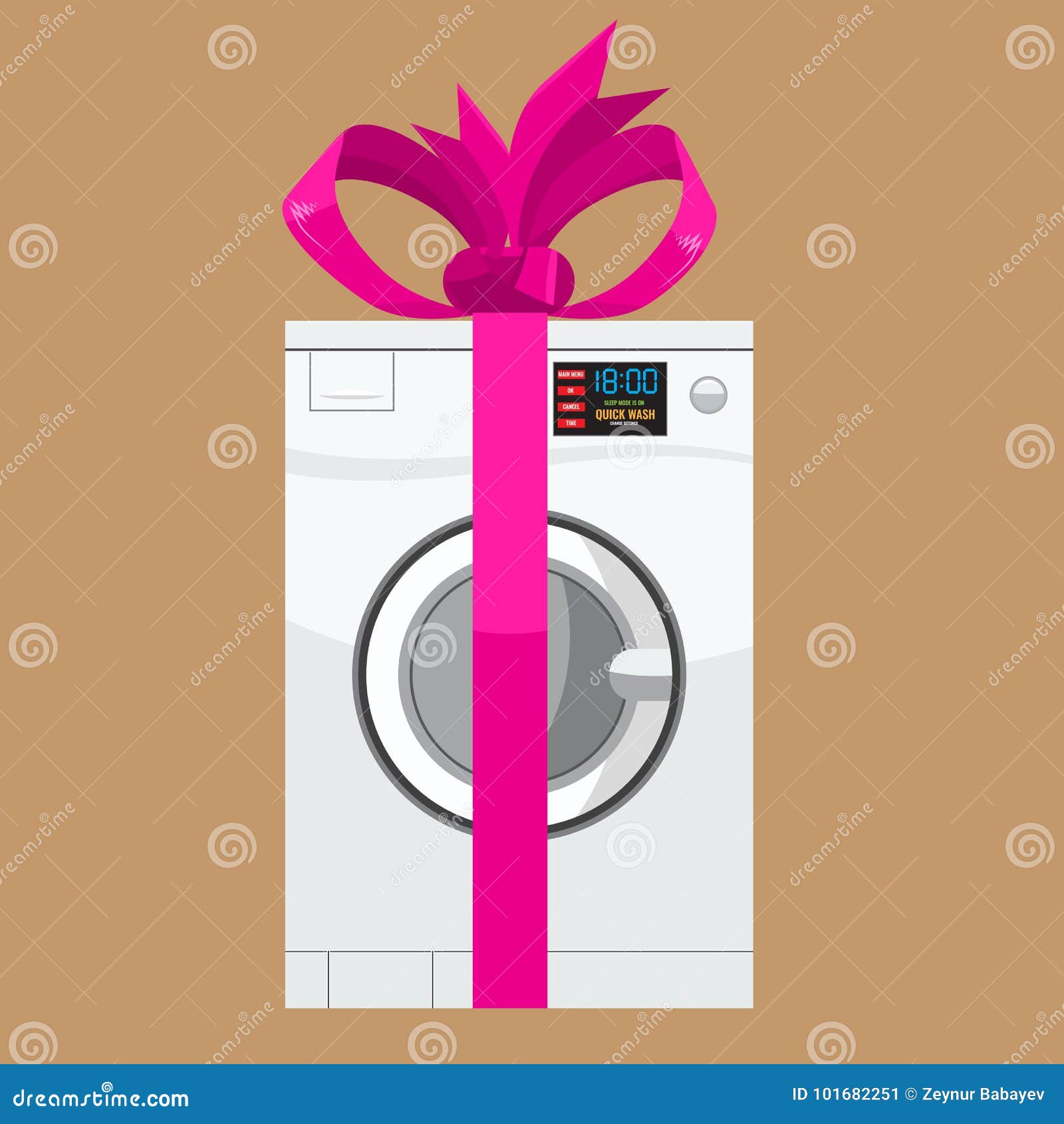 Washing Machine in Detail with Pink Ribbon for Gift. Illustrated Vector ...