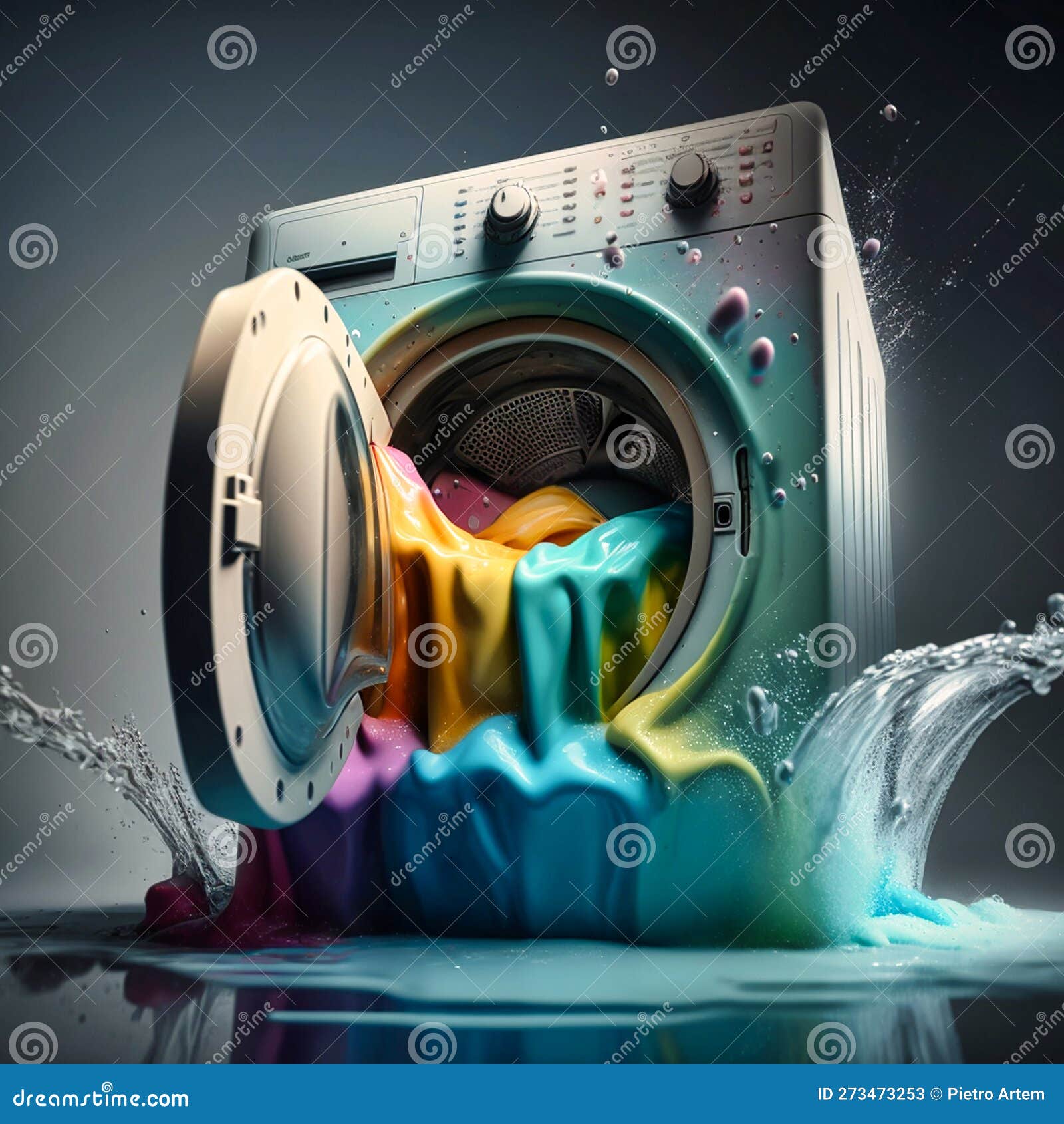 Washing Machine Drum with a Stream of Clean Colored Water, Generative ...