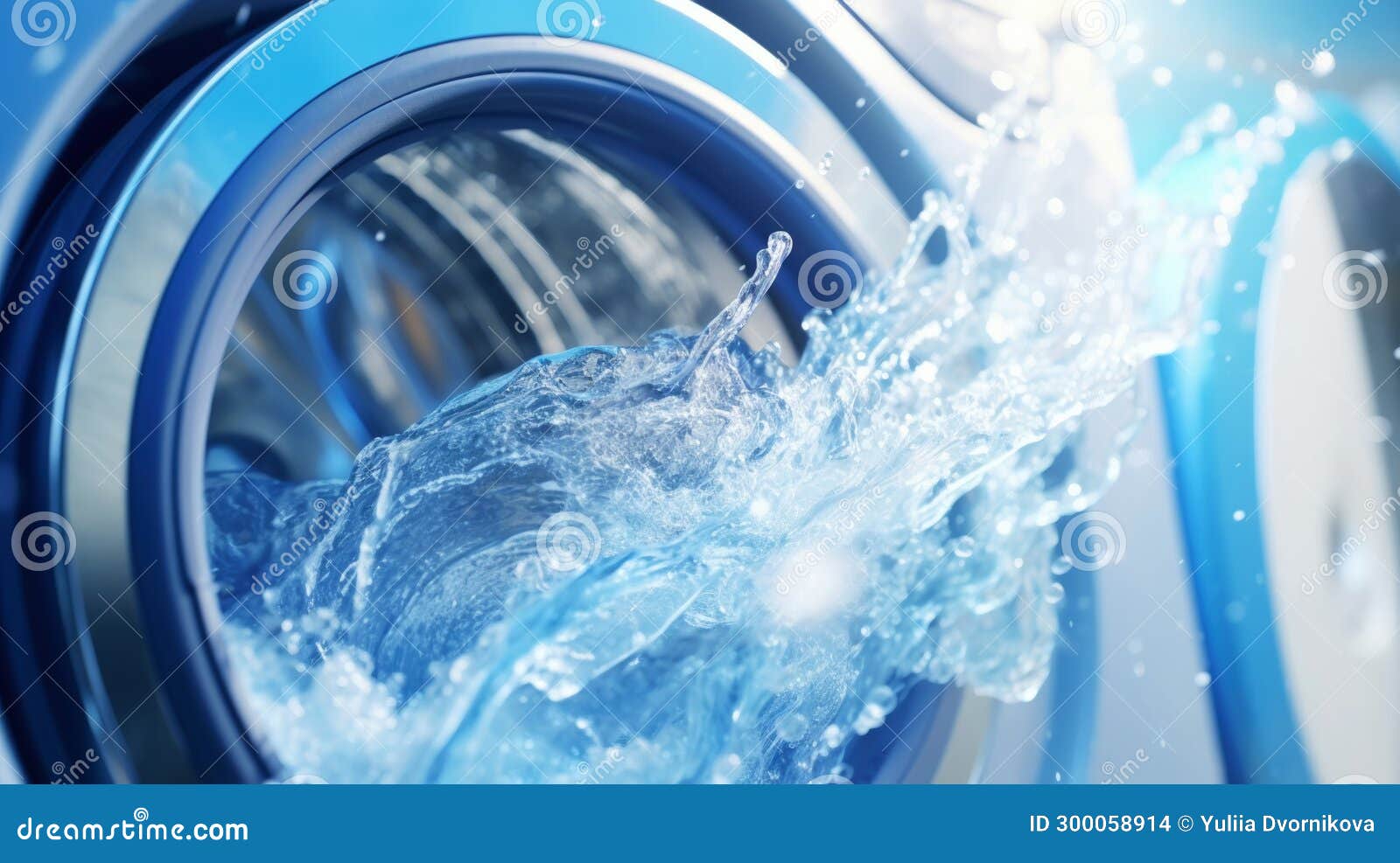 Washing Machine Drum with Water, Closeup. Water Splash with Neon Light ...