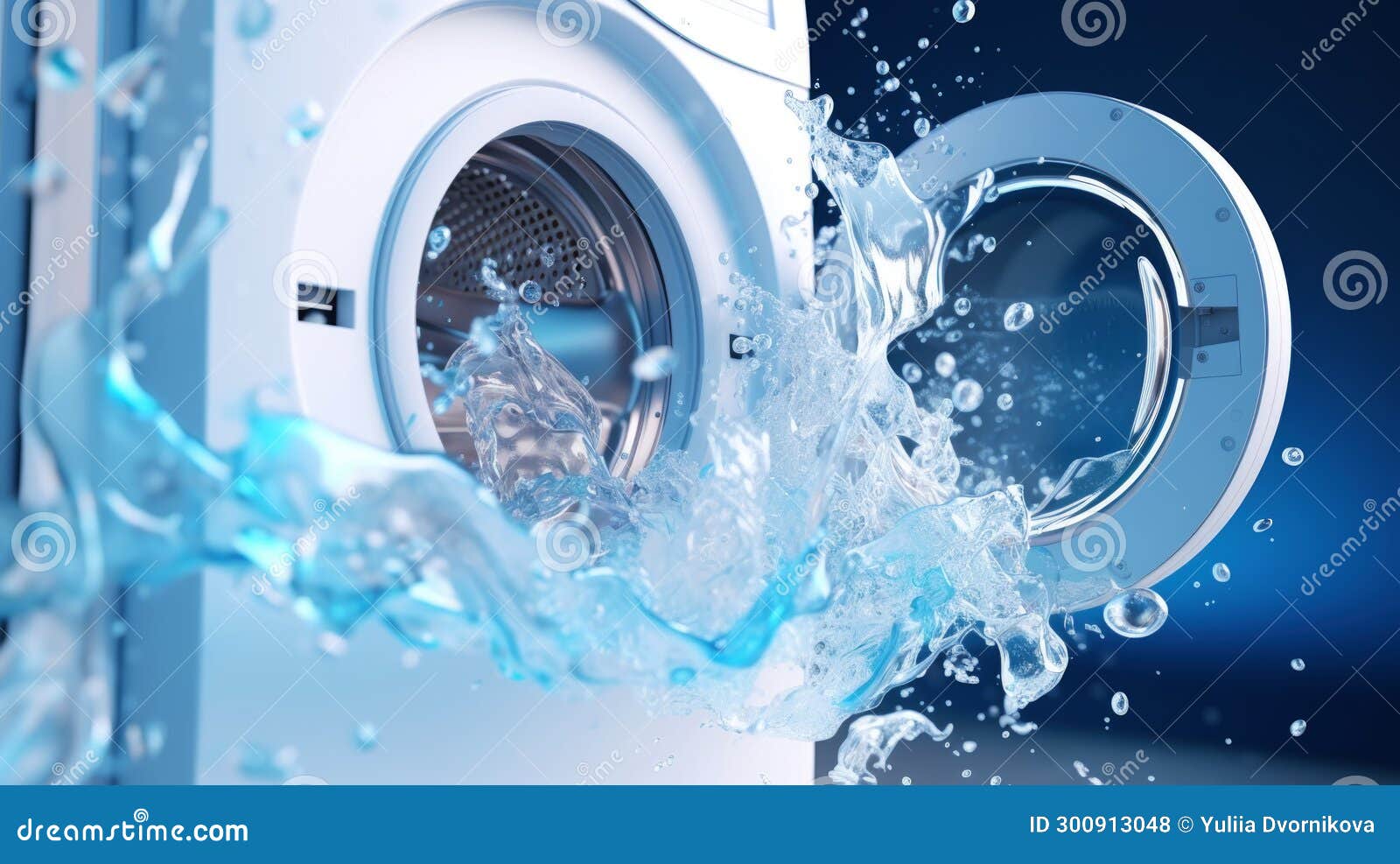 Washing Machine Drum with Water, Closeup. Water Splash with Neon Light ...