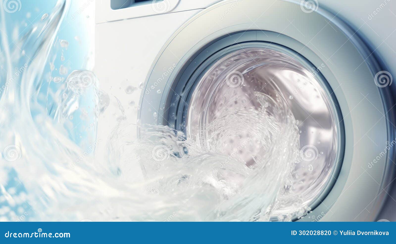 Washing Machine Drum with Water, Closeup. Water Splash with Neon Light ...