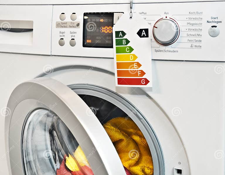 Washing Machine with Energy Efficiency Label Stock Photo - Image of ...