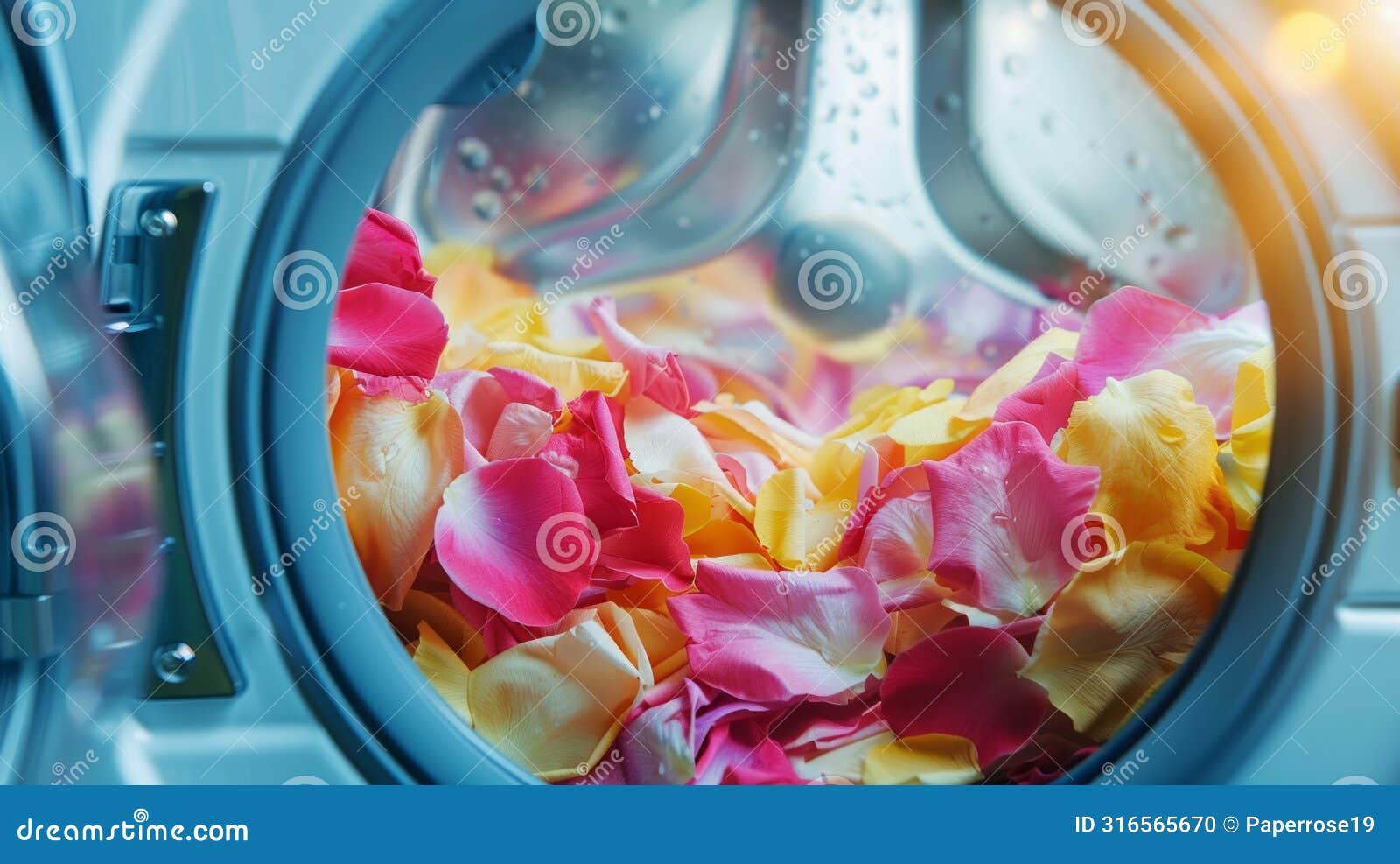 Washing Machine with Flower Petals and Detergent Stock Illustration ...