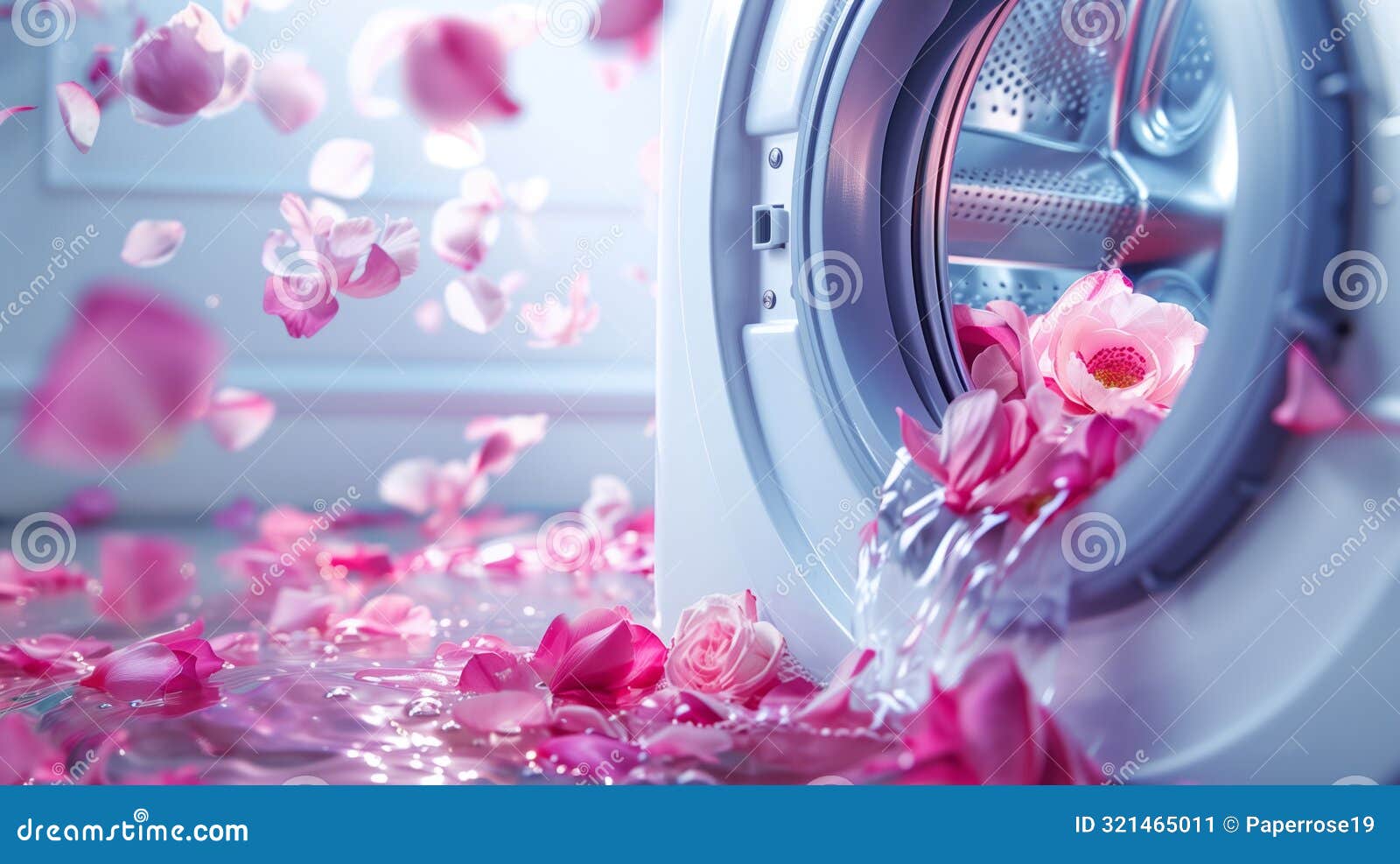 Washing Machine with Flower Petals and Detergent Stock Image - Image of ...