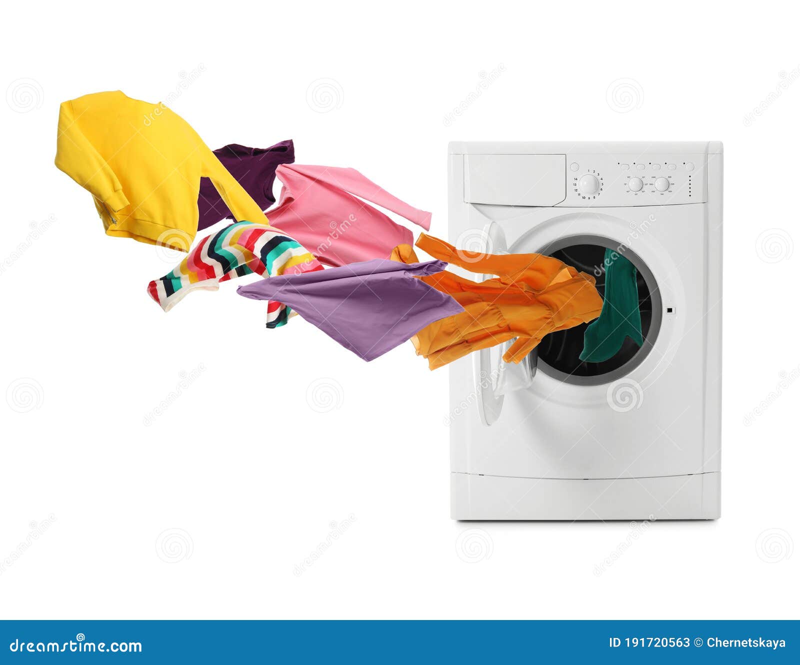 Washing Machine and Flying Clothes on Background Stock Image - Image of ...