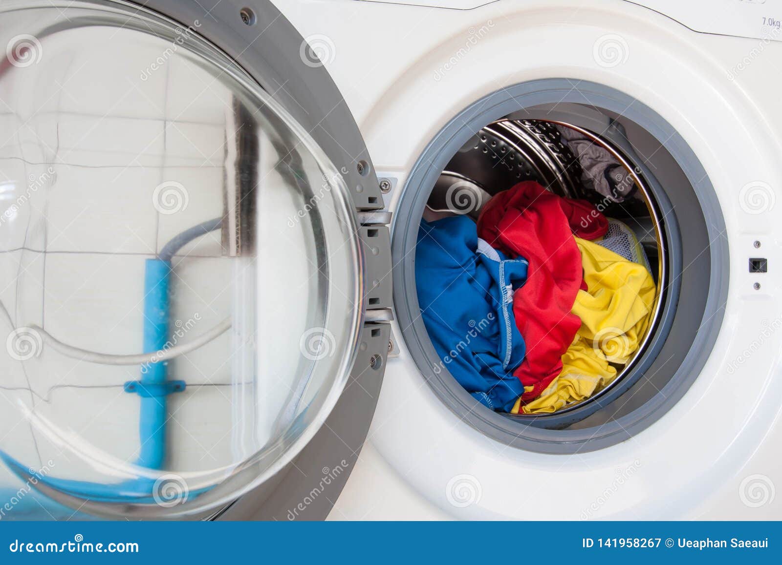 Washing Machine Full of Dirty Clothes Stock Image - Image of electronic ...