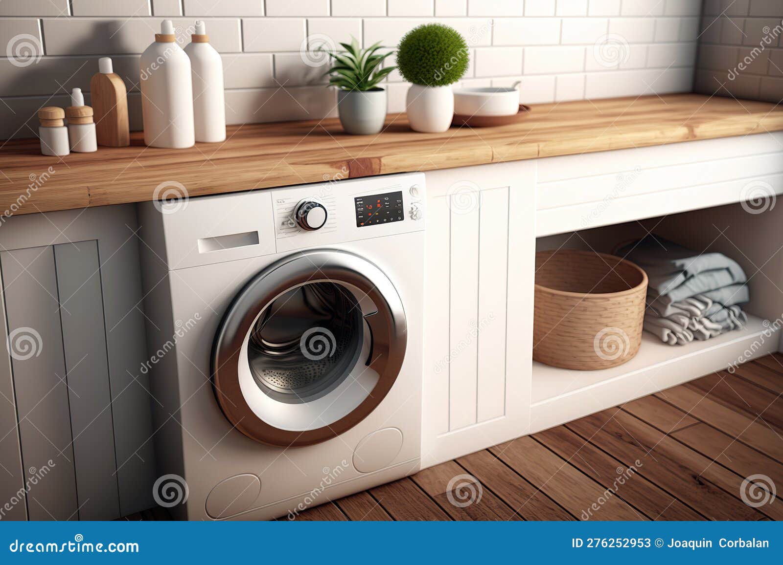 A Washing Machine Integrated into the Utility Room, White and Bright ...
