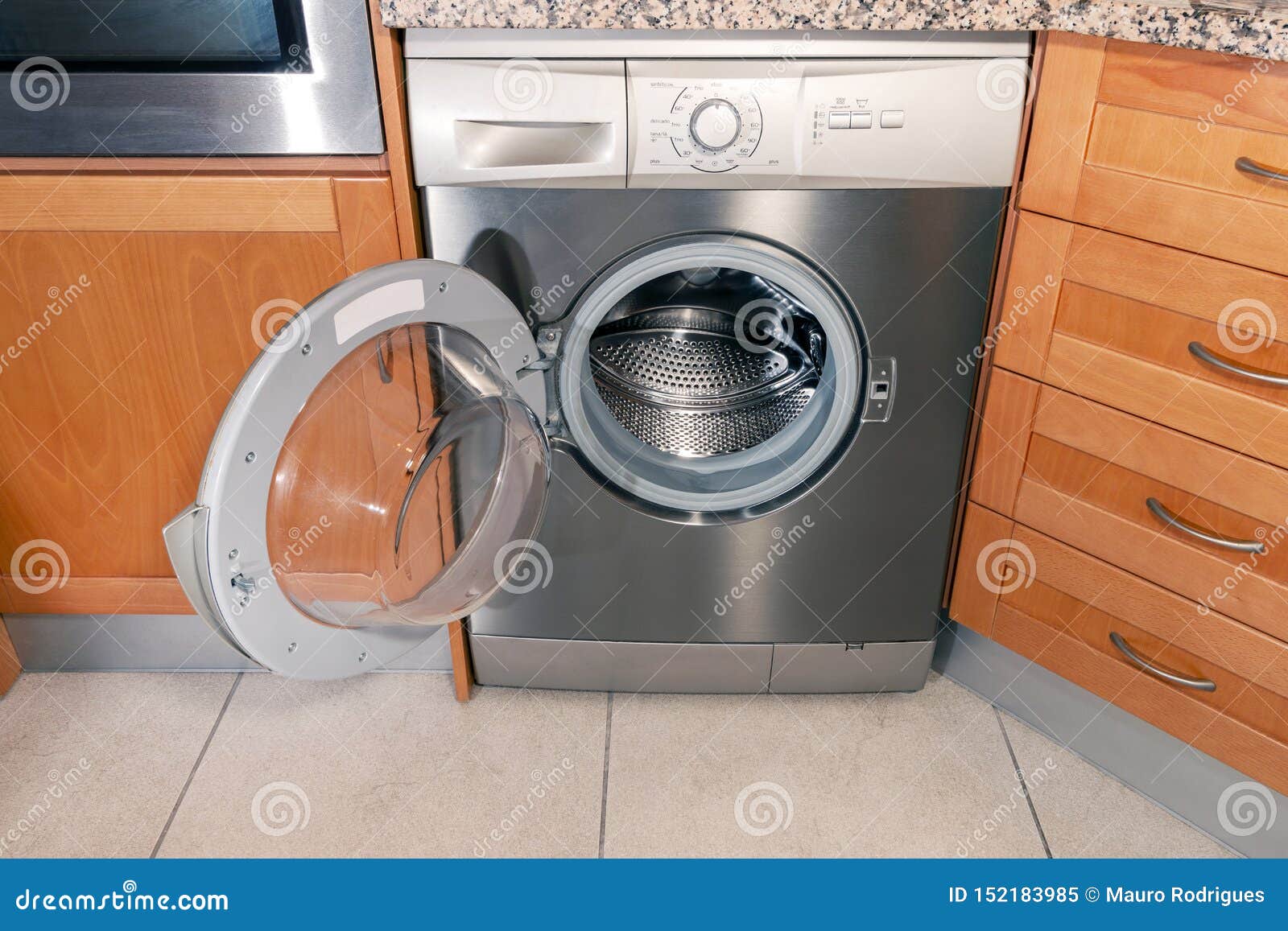 Washing Machine on the Kitchen Stock Image - Image of clothes, small ...