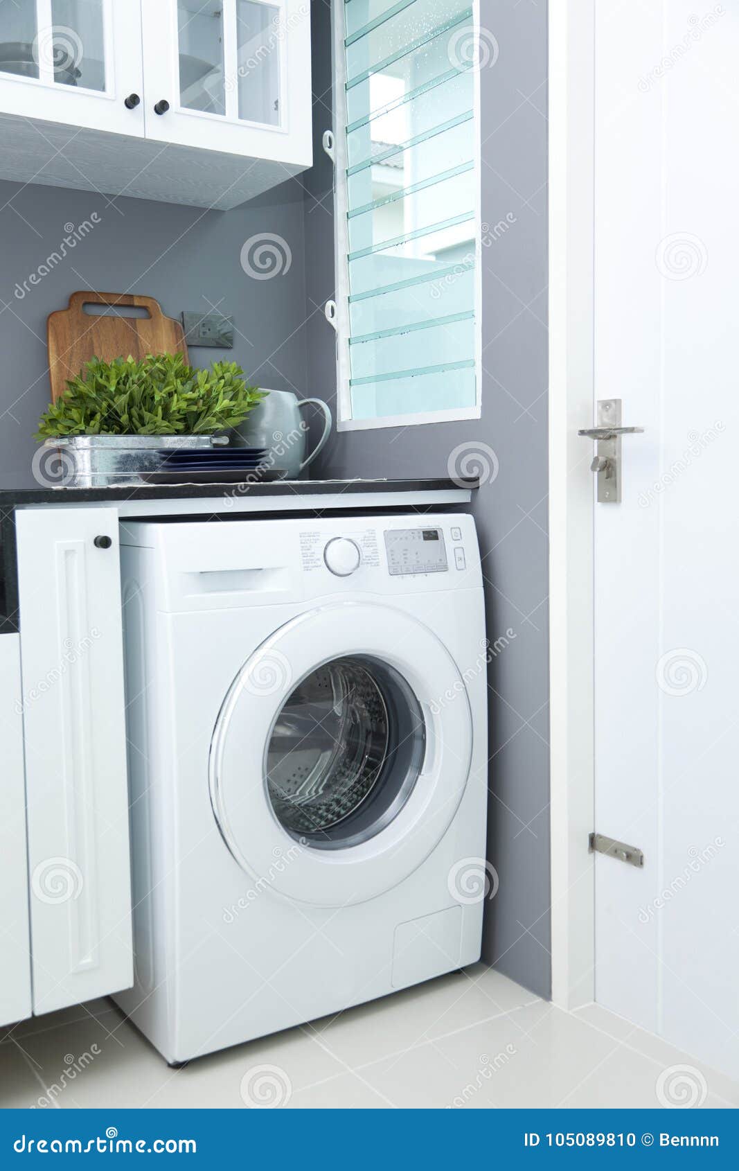 Washing machine in kitchen stock photo. Image of objects - 105089810