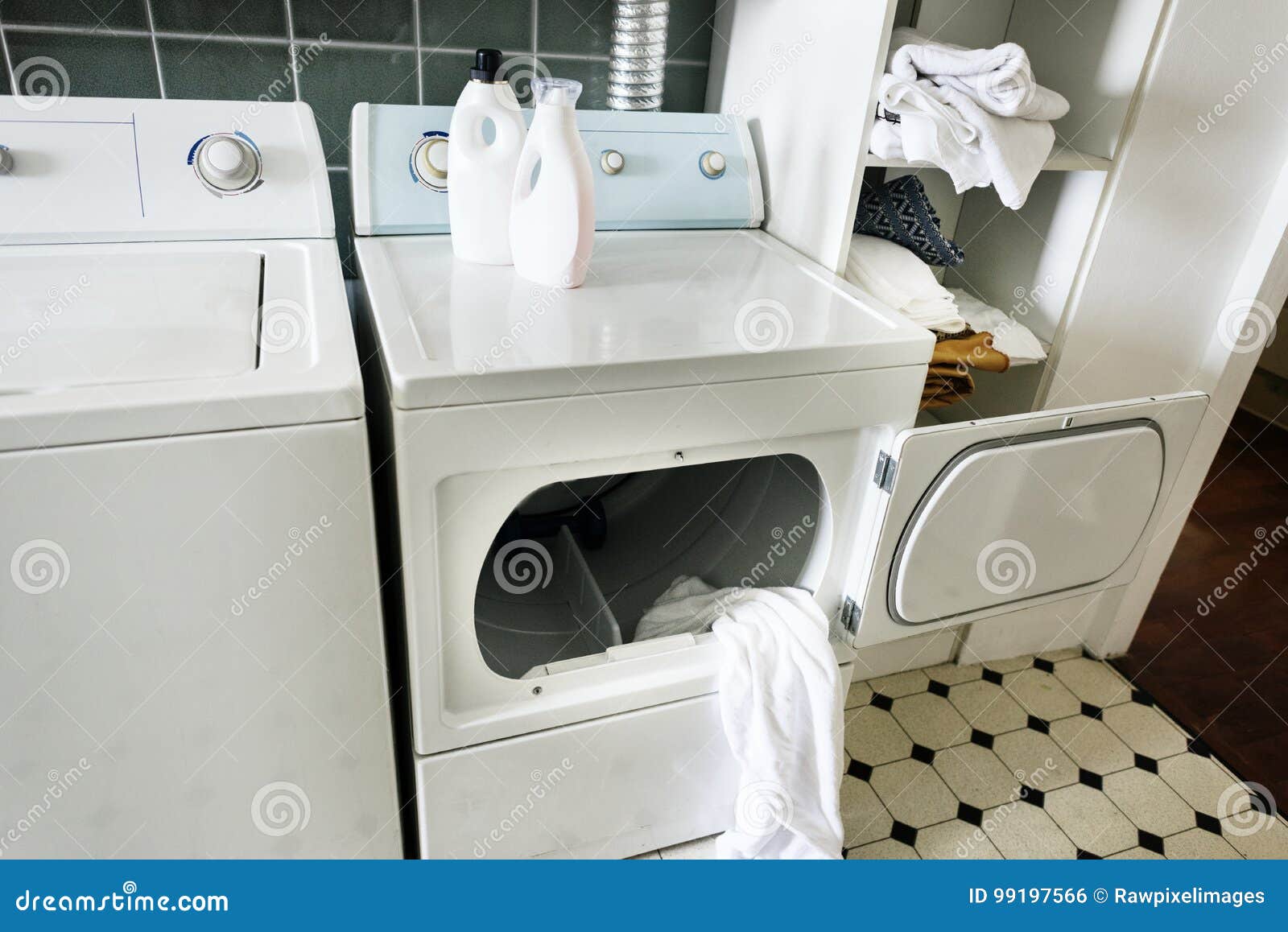 Washing Machine in the Kitchen Stock Photo - Image of clothes, working ...