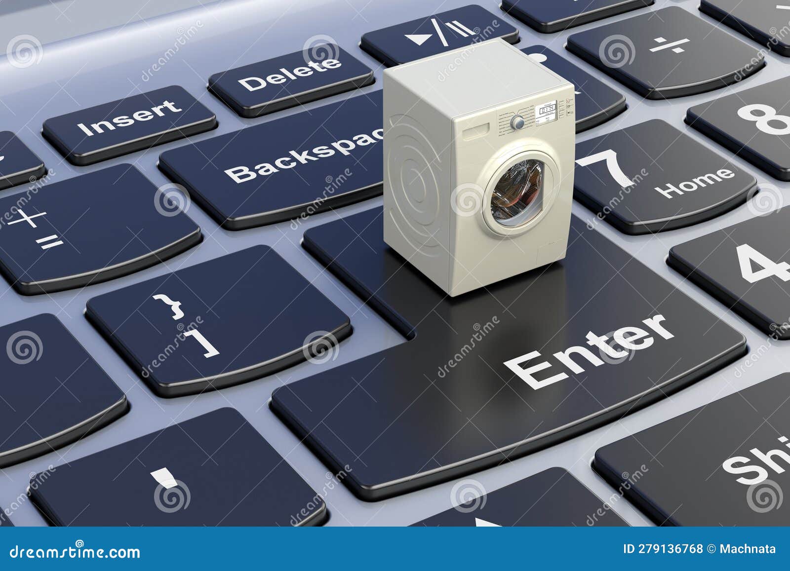Washing Machine on Laptop Keyboard. 3D Rendering Stock Illustration ...