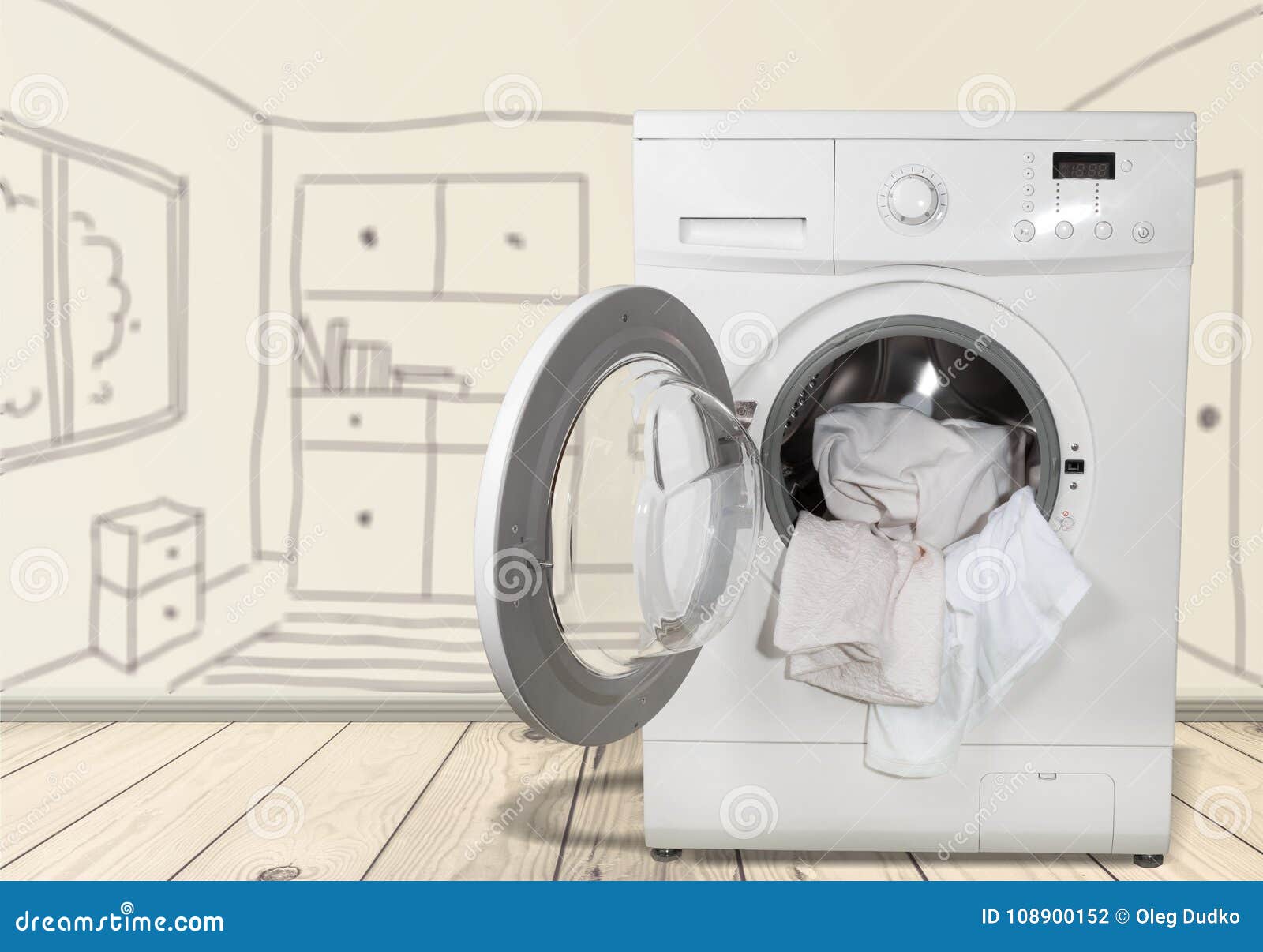 Washing Machine with Laundry on Background Stock Photo - Image of ...