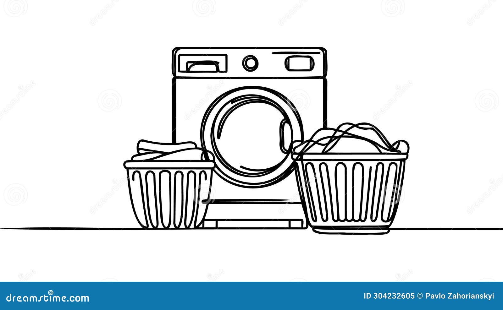 Washing Machine with Laundry Basket in Continuous Line Drawing Style ...