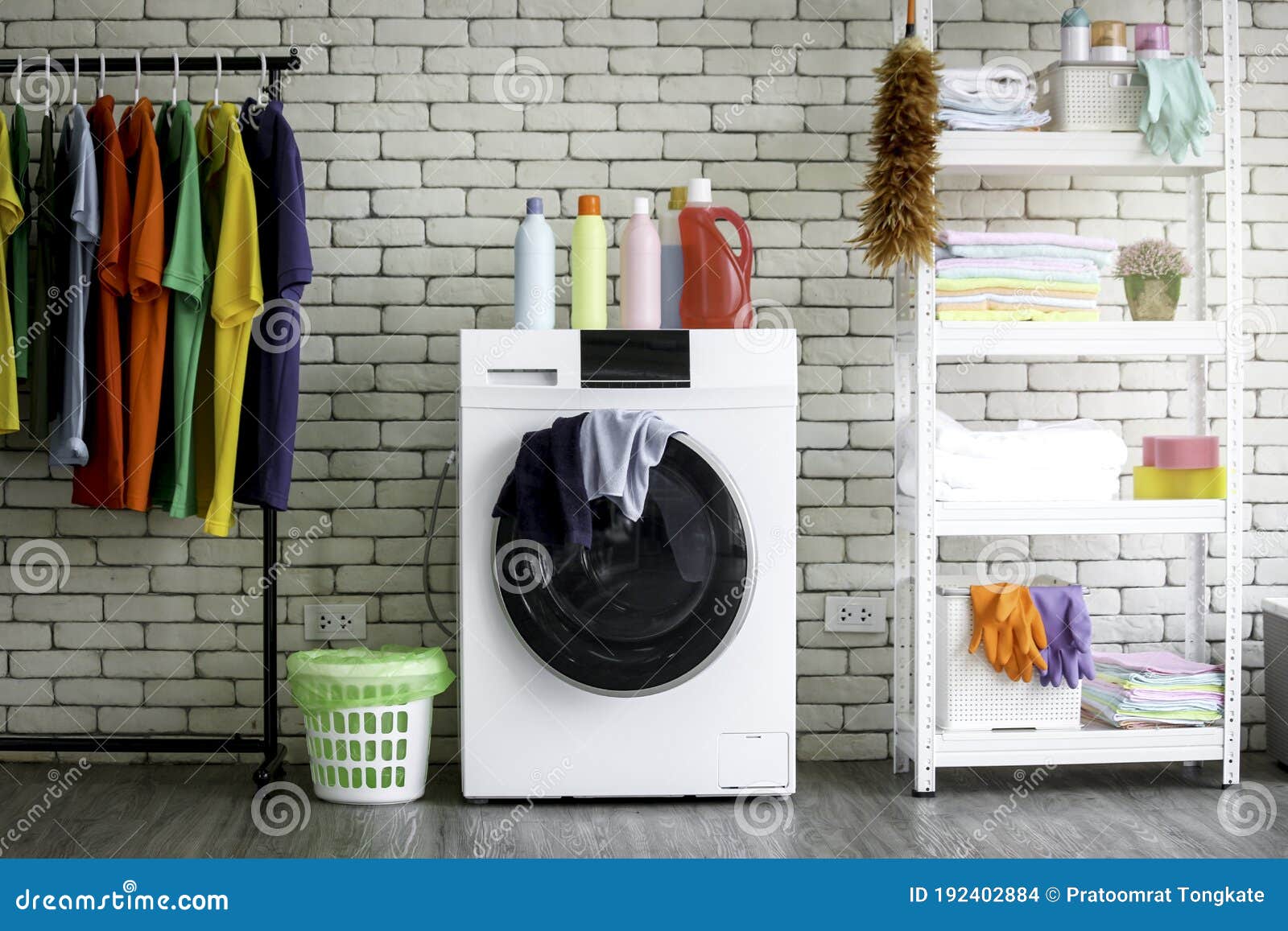 Washing Machine in Laundry Room at Home Stock Photo - Image of design ...