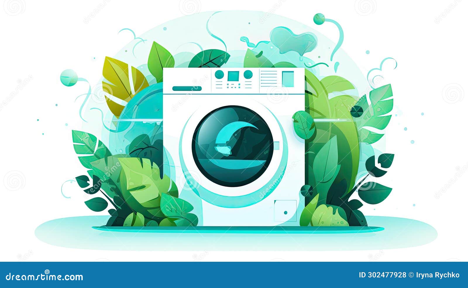 Washing Machine and Leaf, Eco Laundry Stock Illustration - Illustration ...