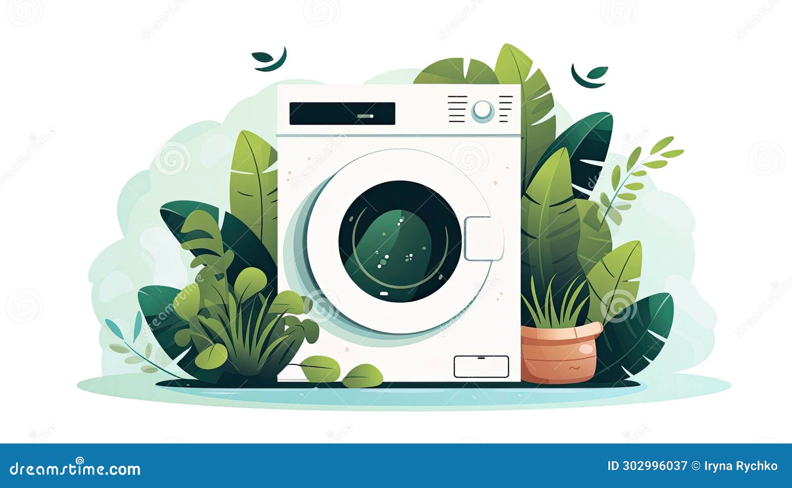 Washing Machine and Leaf, Eco Laundry Stock Illustration - Illustration ...