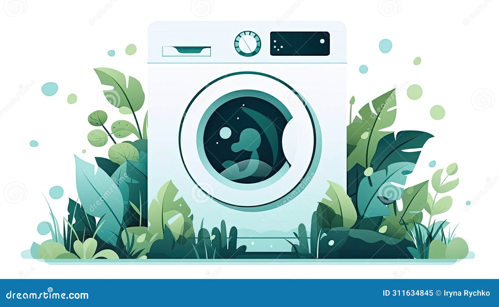 Washing Machine and Leaf, Eco Laundry Stock Illustration - Illustration ...