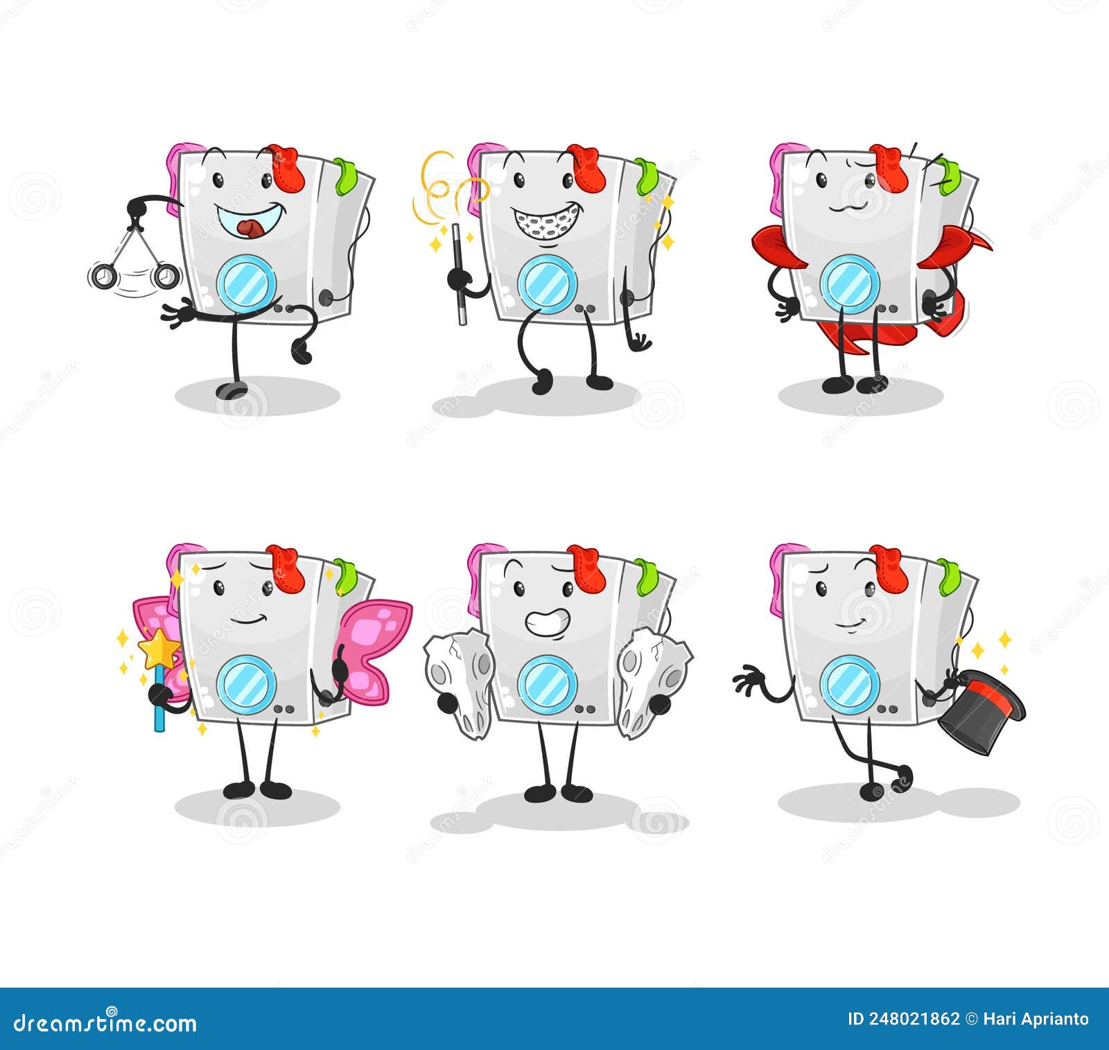 Washing Machine Magic Group Character. Cartoon Mascot Vector Stock ...