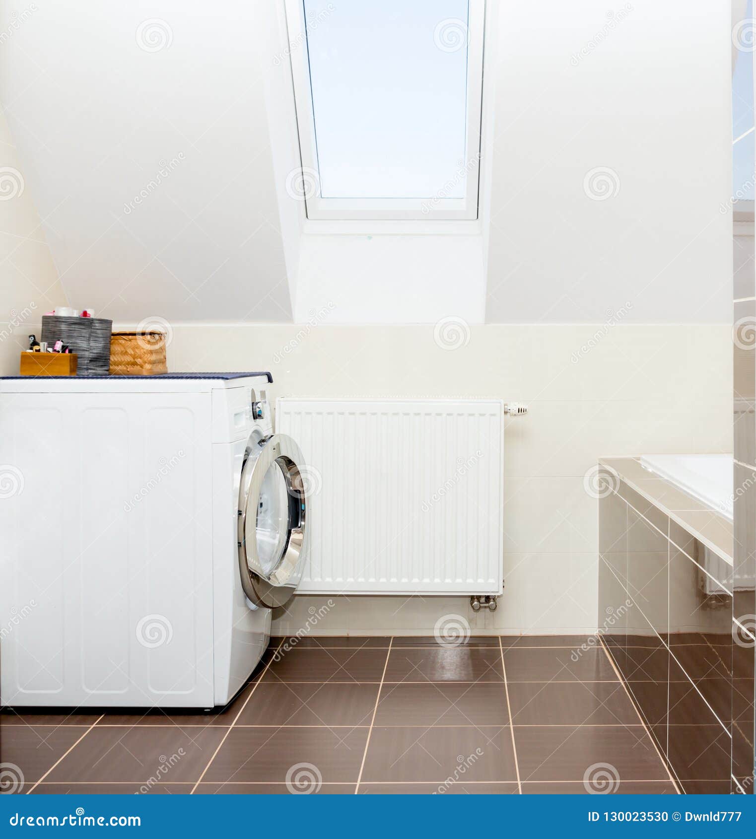 Washing Machine in Bathroom Stock Photo - Image of modern, room: 130023530