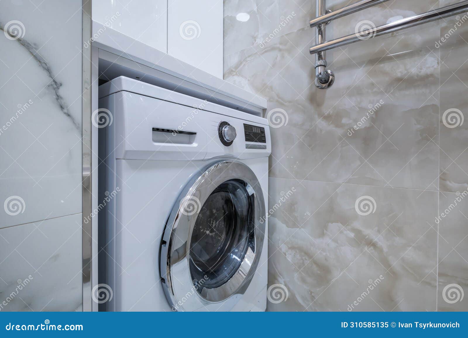 Washing Machine in Modern Bathroom Stock Image - Image of routine ...