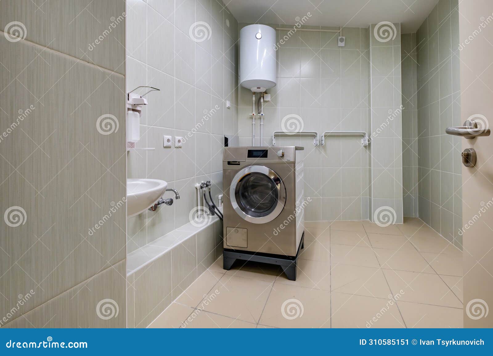 Washing Machine in Modern Bathroom Stock Image - Image of interior ...