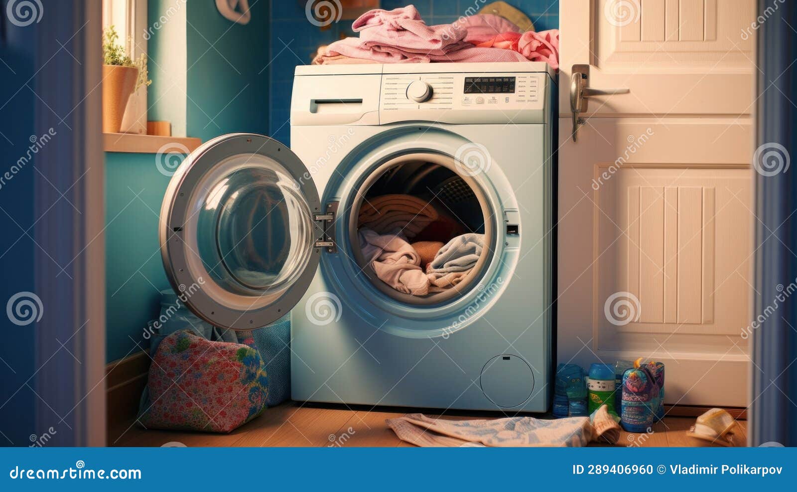 Washing Machine with Open Door Stock Photo - Image of housekeeping ...