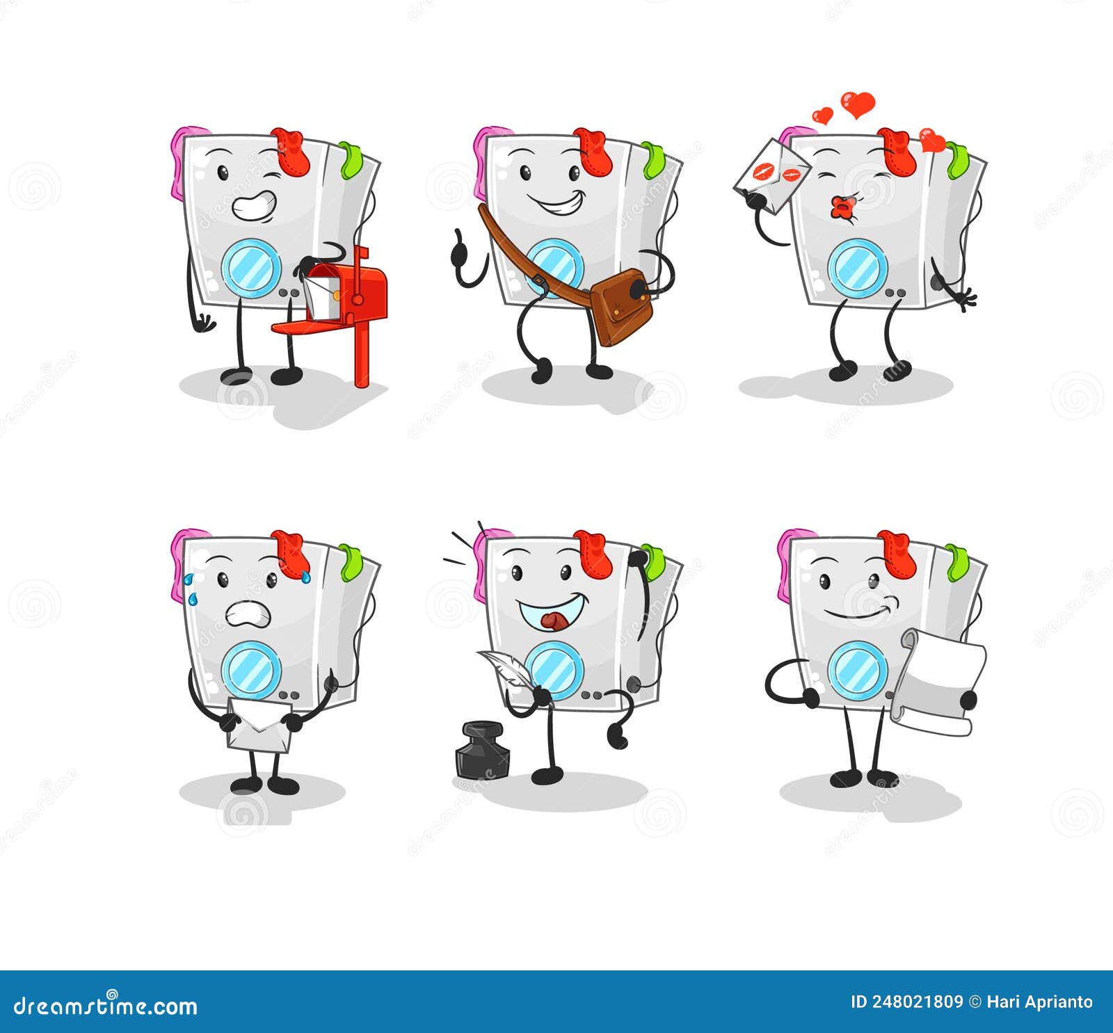 Washing Machine Postman Set Character. Cartoon Mascot Vector Stock ...