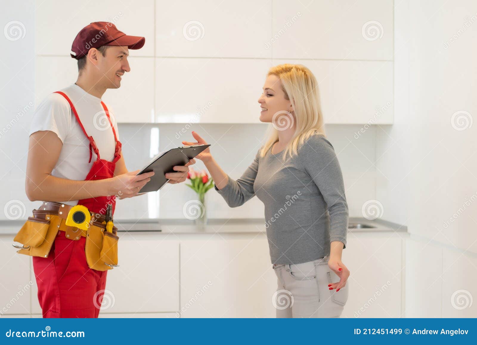 A Washing Machine Repair Service with Female Customer Stock Image ...