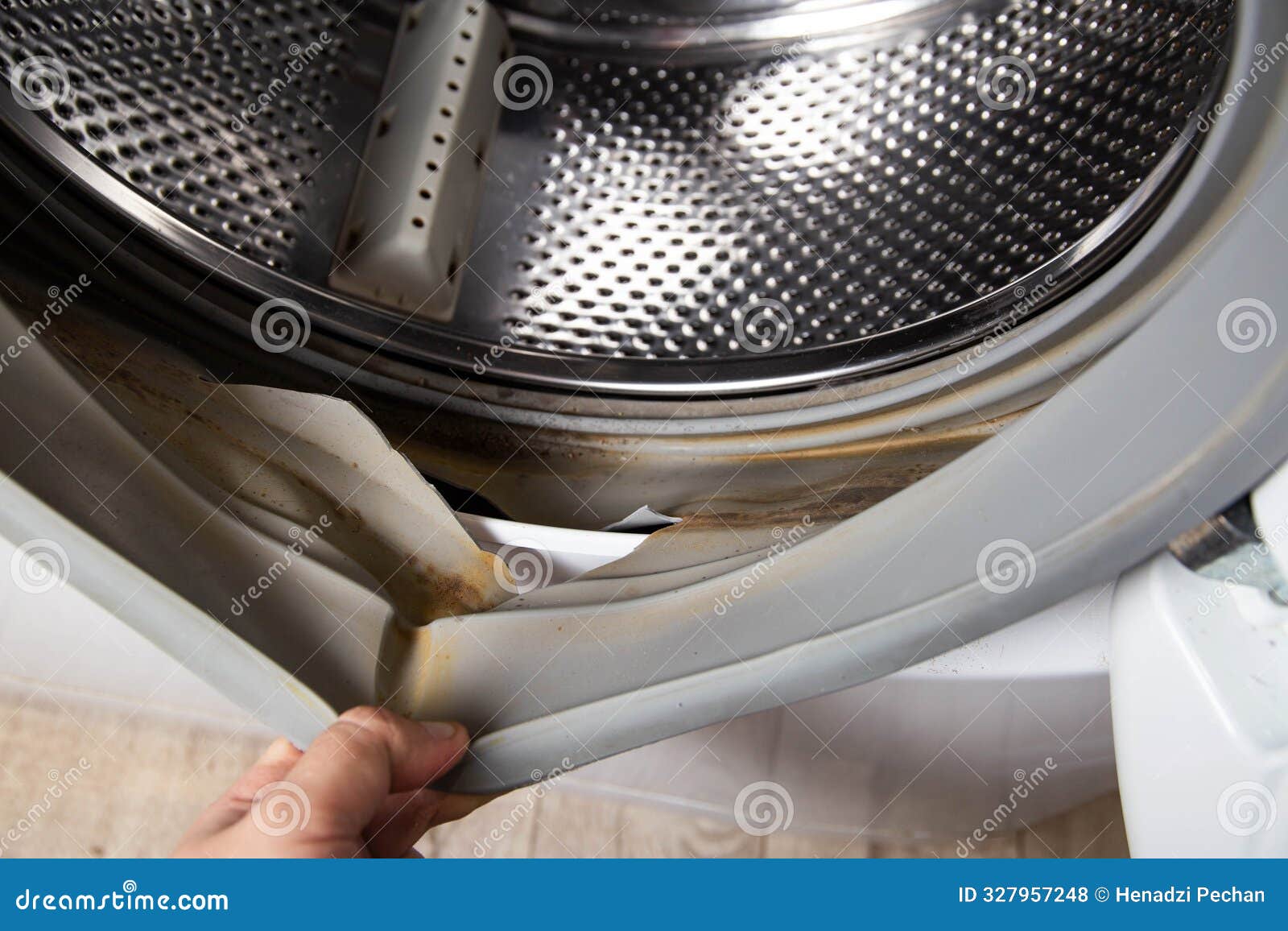 A Washing Machine Repairman Changes the Rubber Seal of the Washing ...
