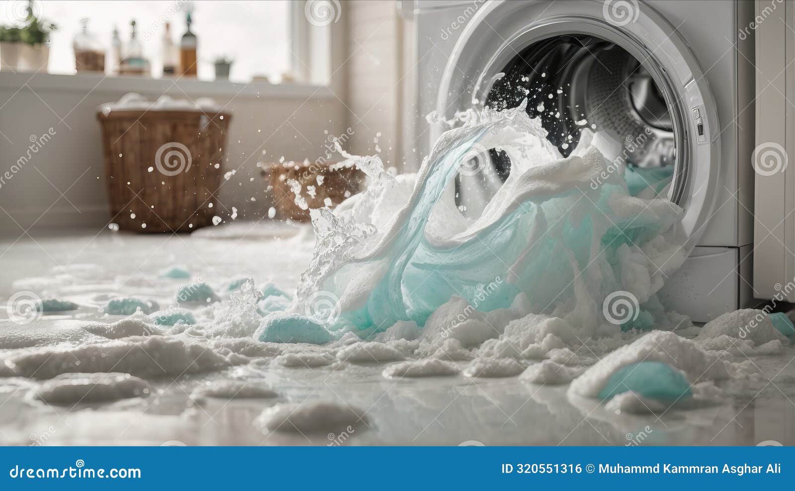 Washing Machine with Soap Foam on a White. Stock Photo - Image of frost ...